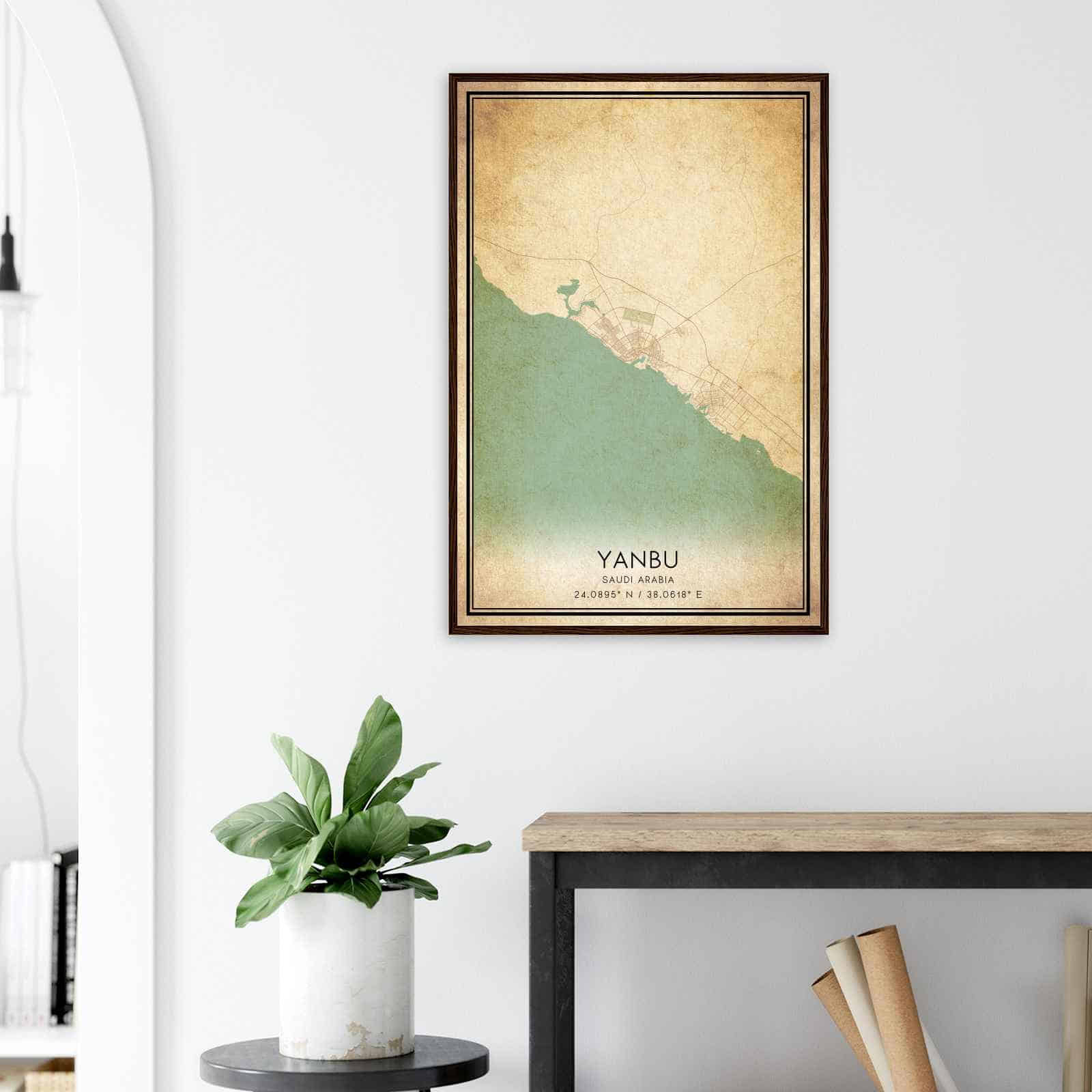 Vintage Yanbu Saudi Arabia Map Poster, Yanbu City Road Wall Art Print ...