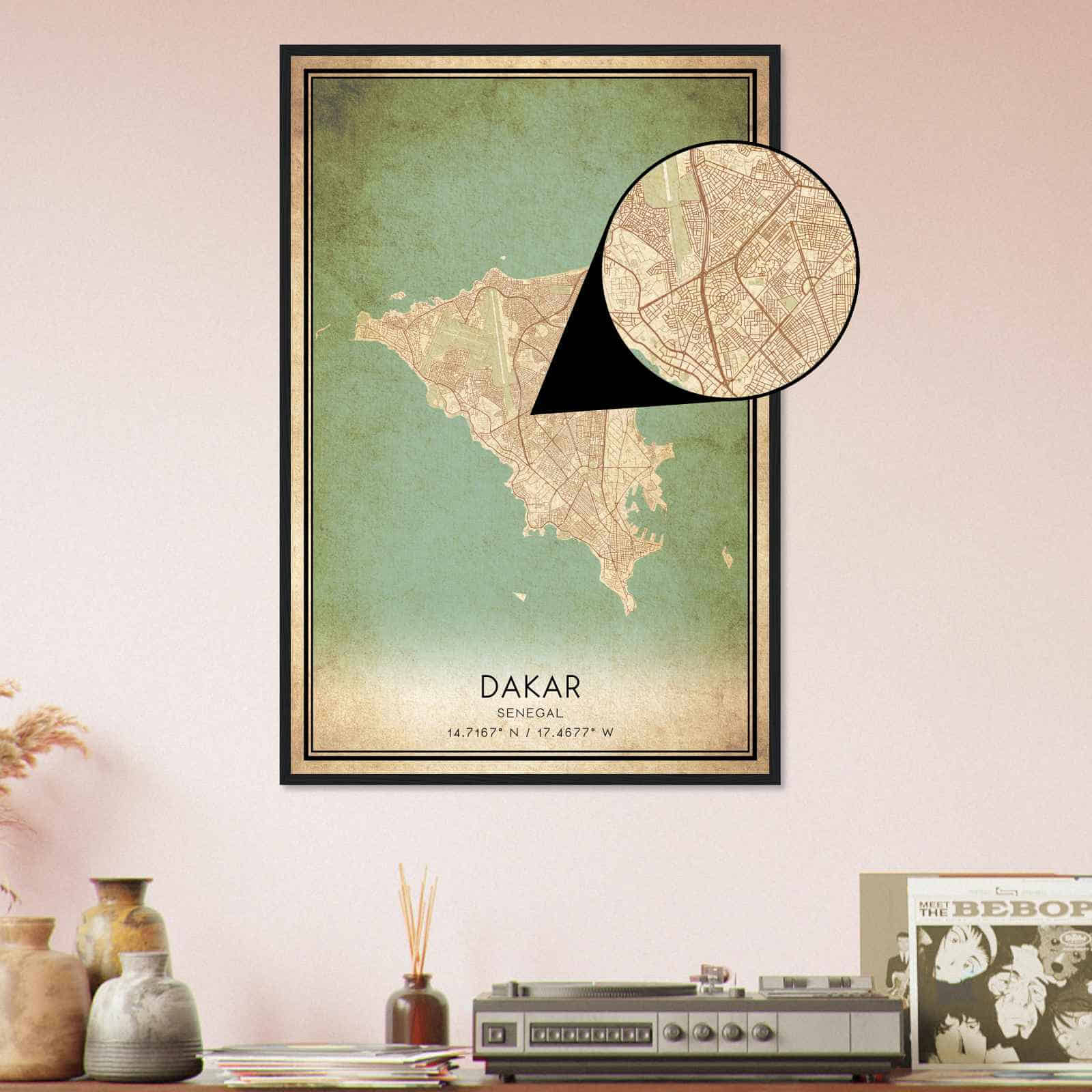 Vintage Dakar Senegal Map Poster, Dakar City Road Wall Art Print ...