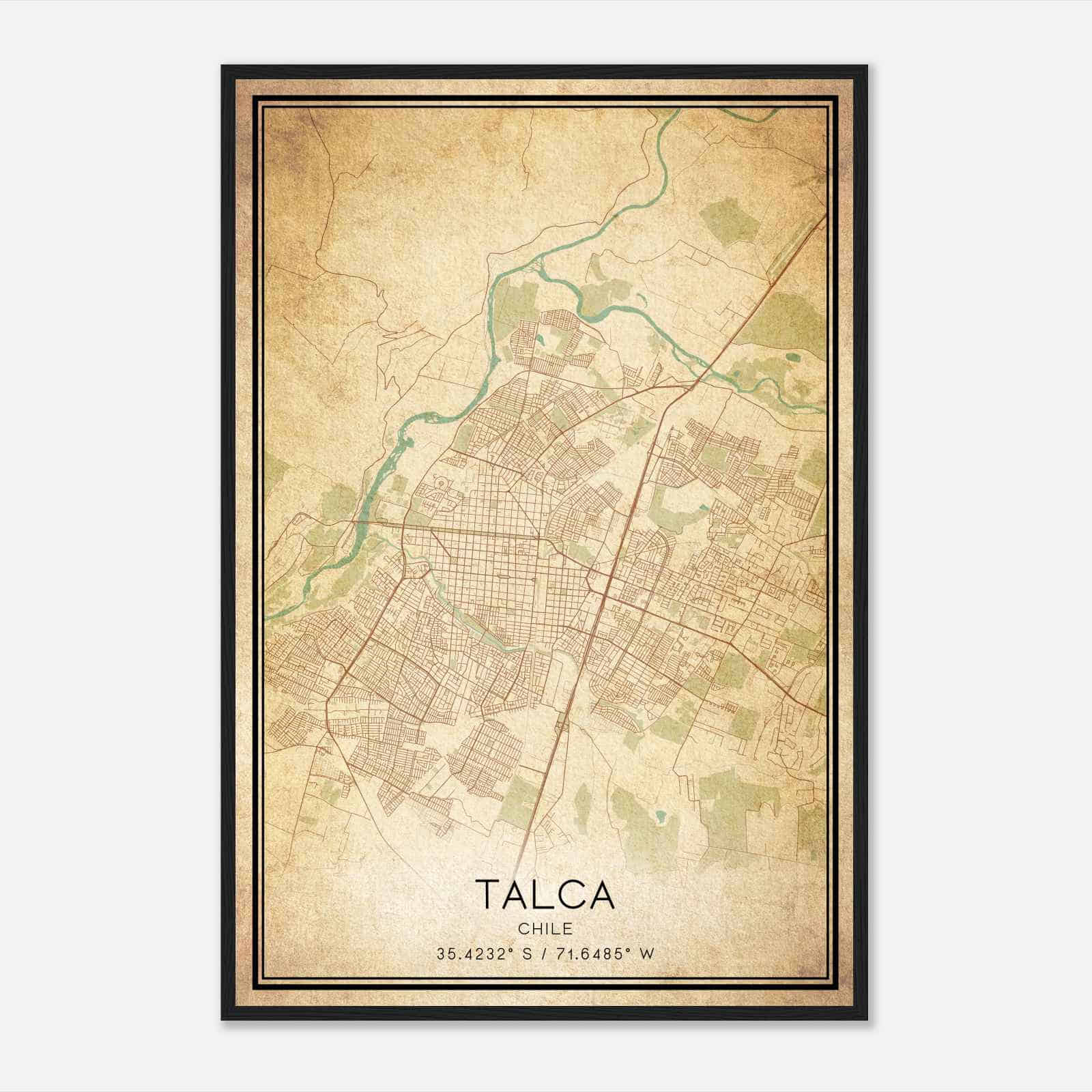 Vintage Talca Chile Map Poster, Talca City Road Wall Art Print - Custom ...
