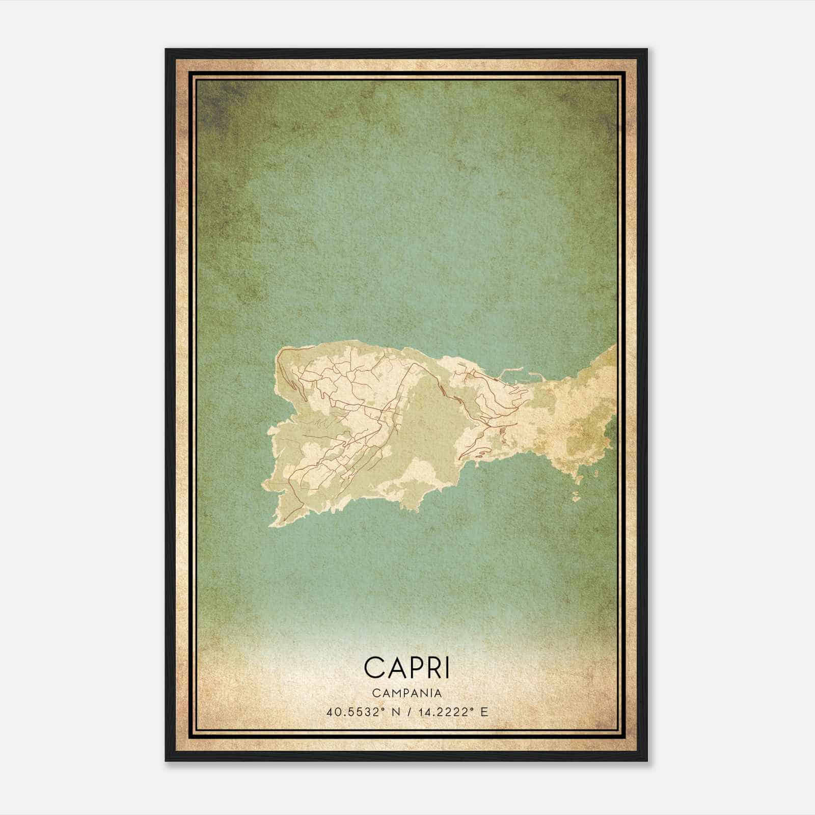 Vintage Capri Campania Map Poster, Capri City Road Wall Art Print ...