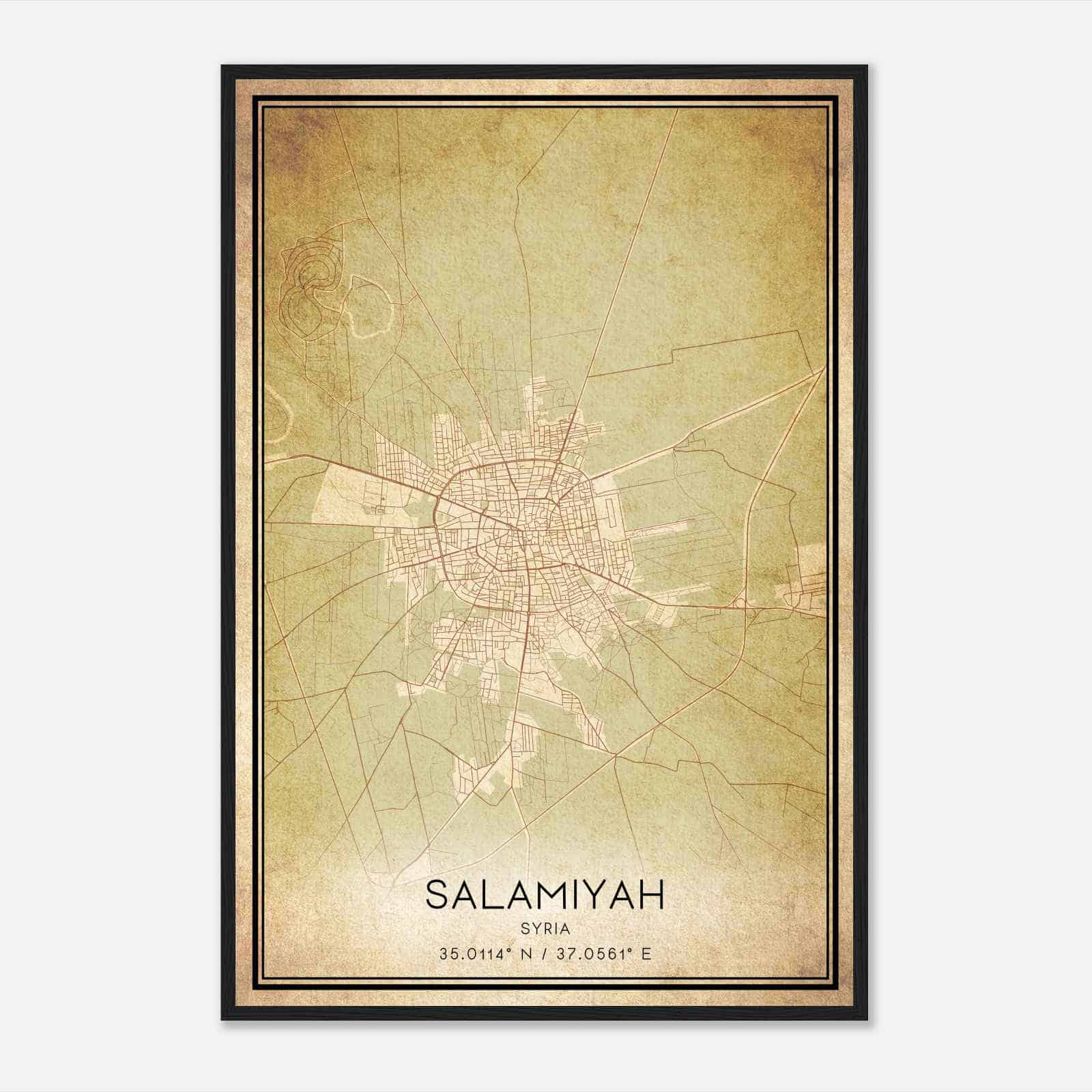 Vintage Salamiyah Syria Map Poster, Salamiyah City Road Wall Art Print ...