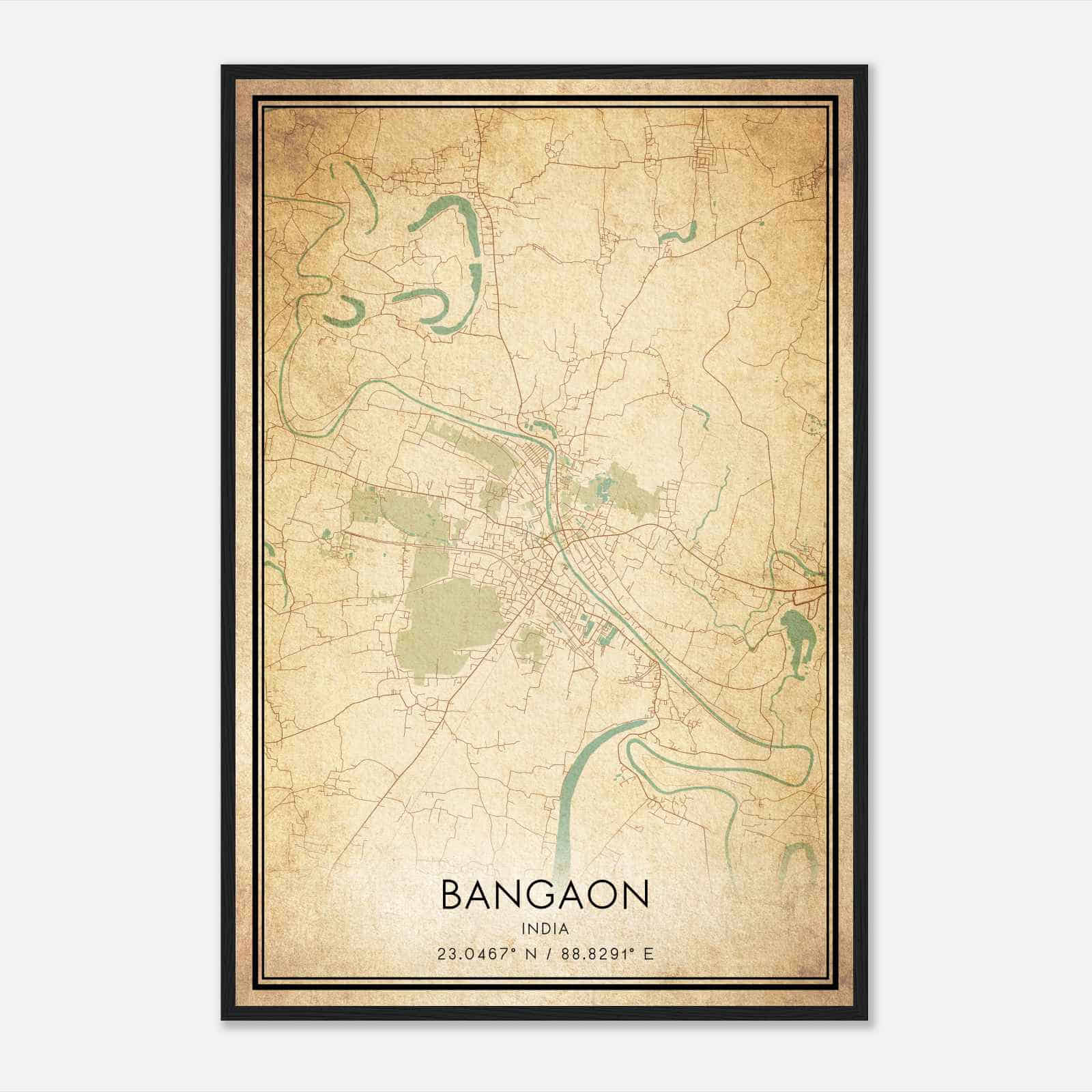 Vintage Bangaon India Map Poster, Bangaon City Road Wall Art Print ...