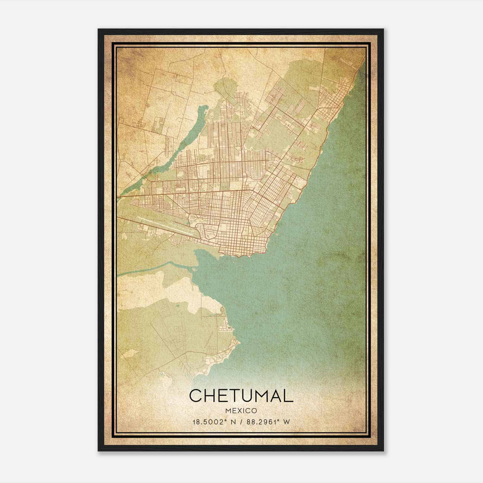 Vintage Chetumal Mexico Map Poster, Chetumal City Road Wall Art Print ...