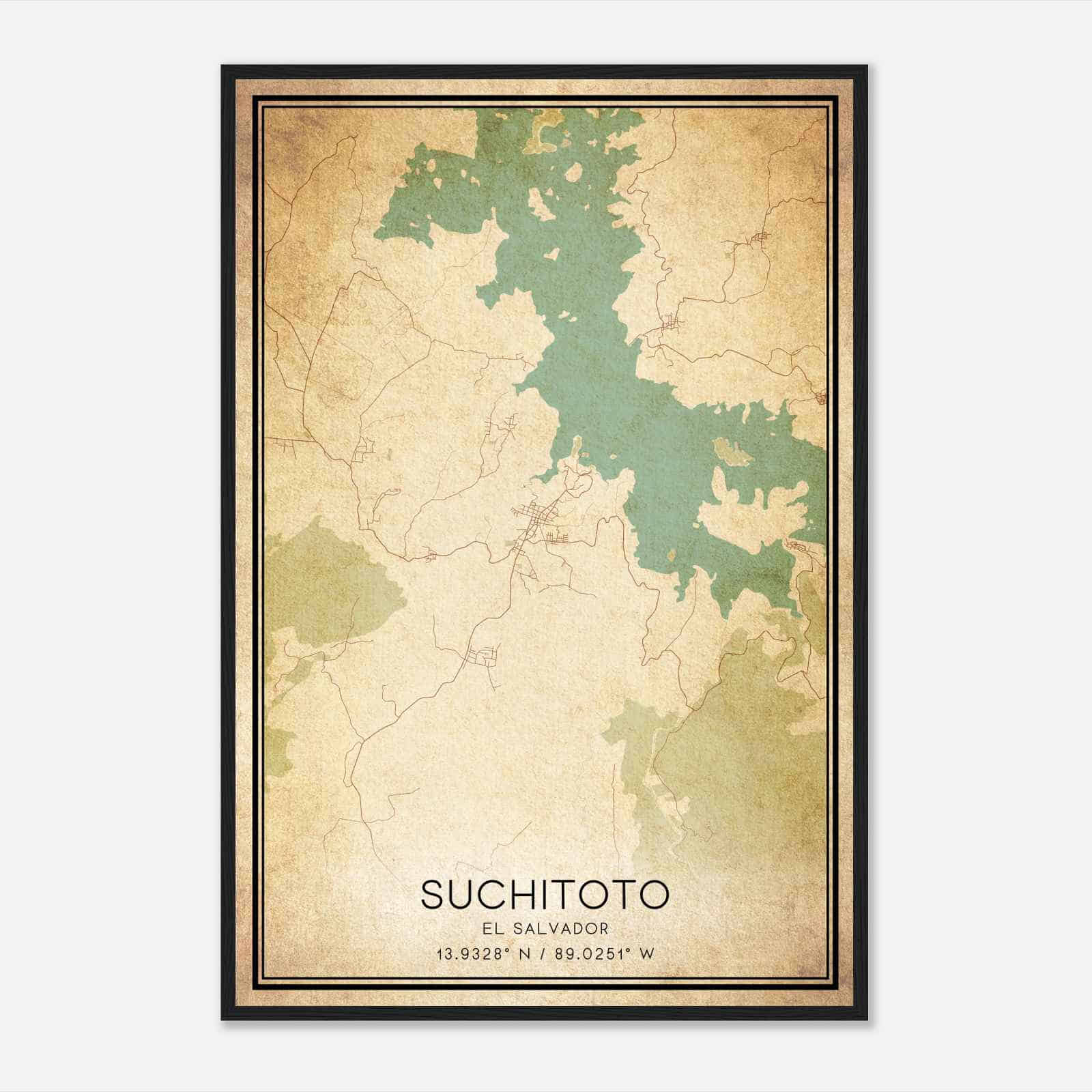 Vintage Suchitoto El Salvador Map Poster, Suchitoto City Road Wall Art ...