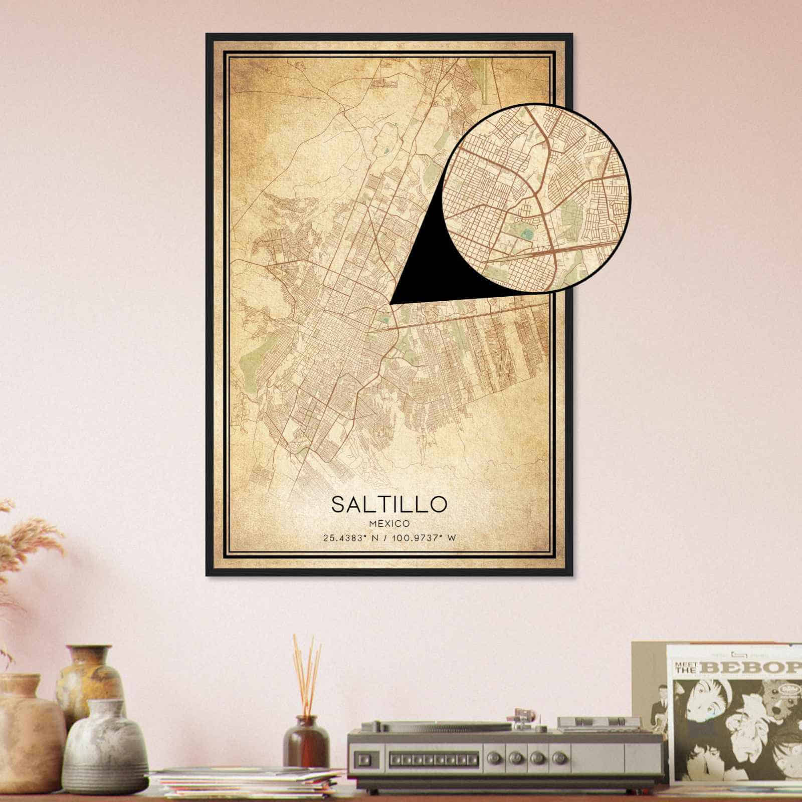 Vintage Saltillo Mexico Map Poster, Saltillo City Road Wall Art Print ...