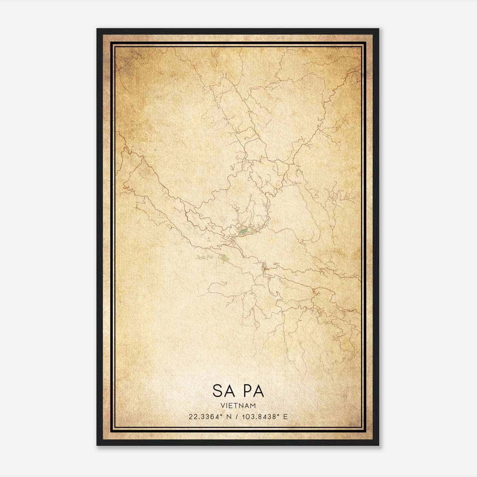 Vintage Sa Pa Vietnam Map Poster, Sa Pa City Road Wall Art Print ...