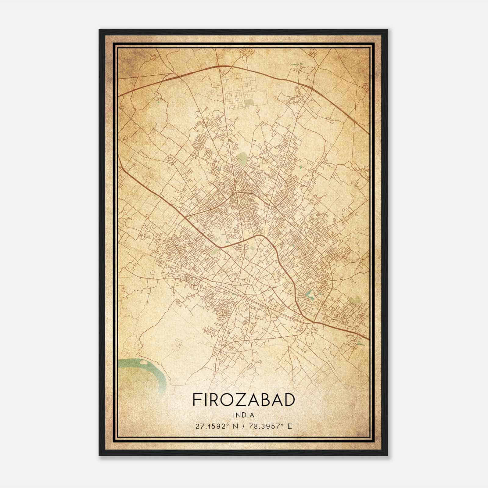 Vintage Firozabad India Map Poster, Firozabad City Road Wall Art Print ...