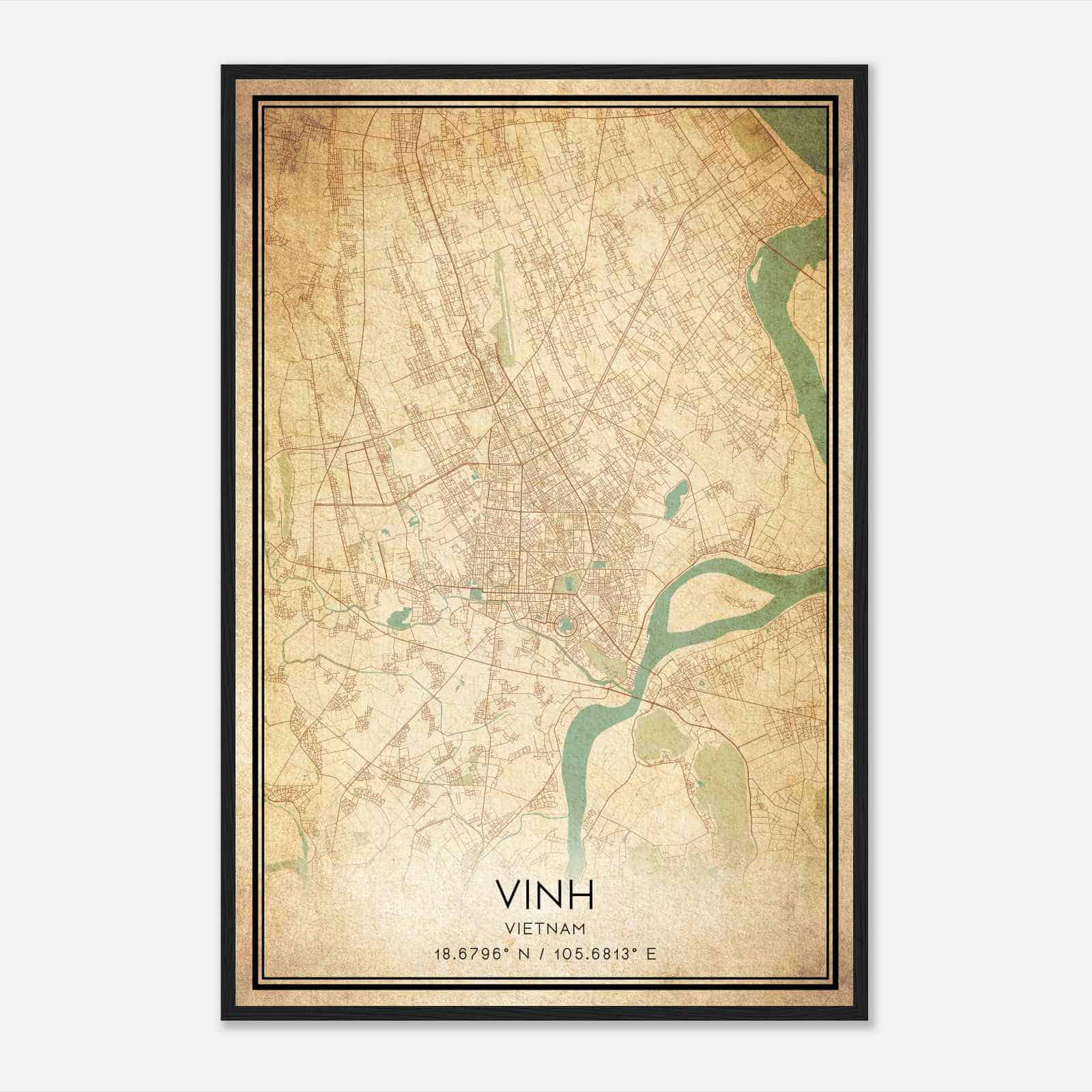 Vintage Vinh Vietnam Map Poster, Vinh City Road Wall Art Print - Custom ...