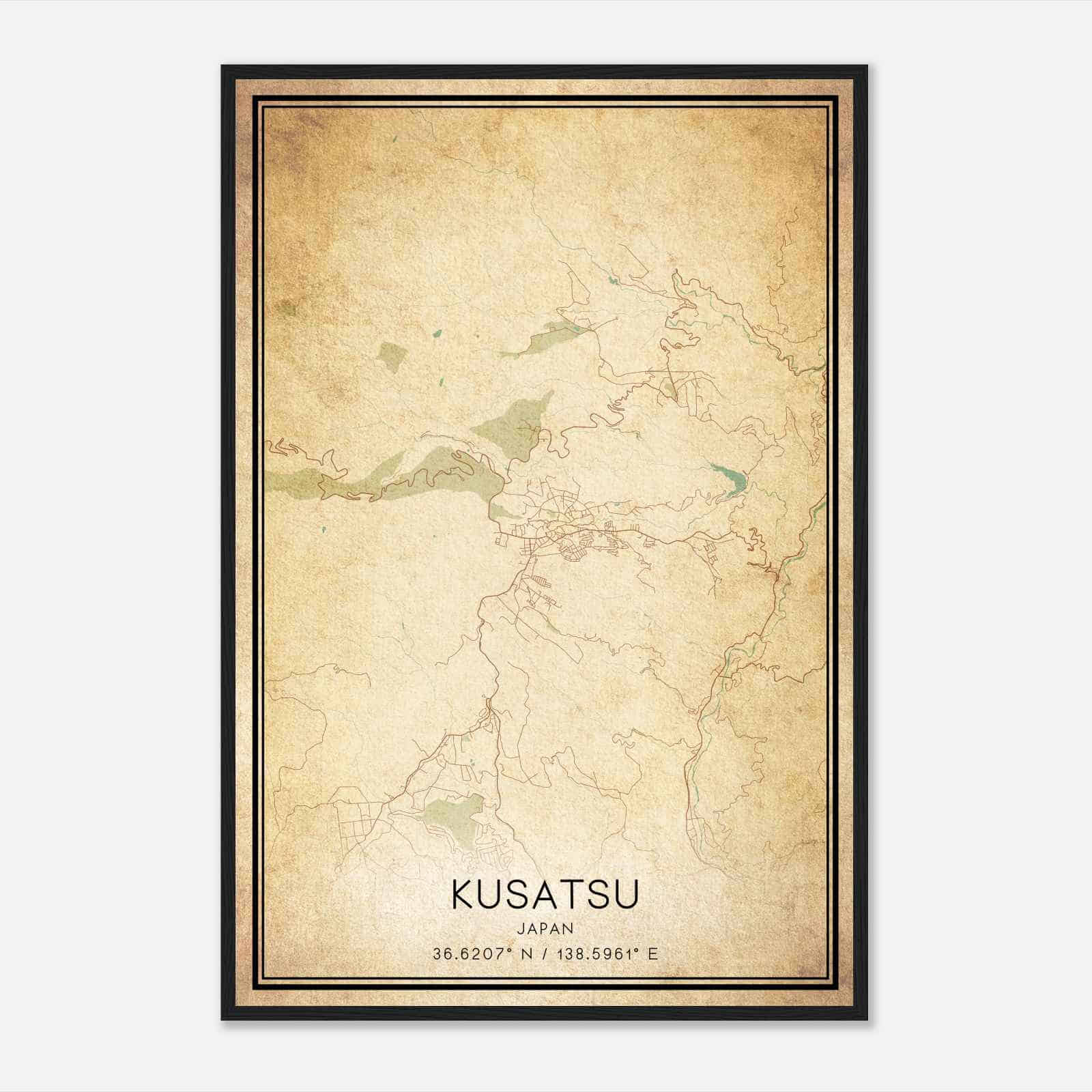 Vintage Kusatsu Japan Map Poster, Kusatsu City Road Wall Art Print ...