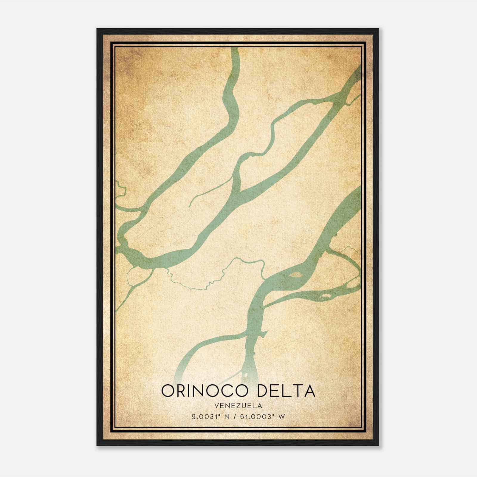 Vintage Orinoco delta Venezuela Map Poster, Orinoco delta City Road ...