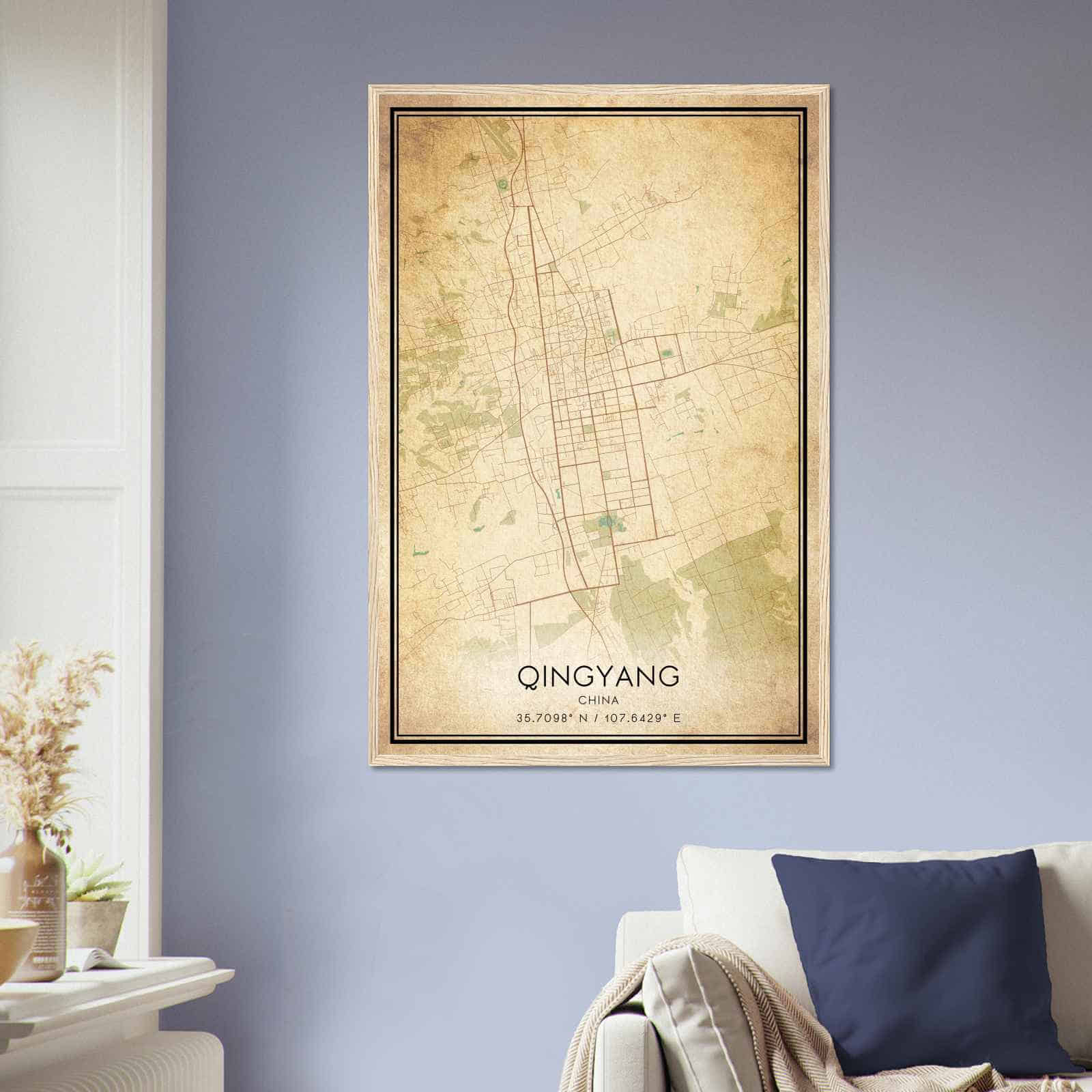 Vintage Qingyang China Map Poster, Qingyang City Road Wall Art Print ...