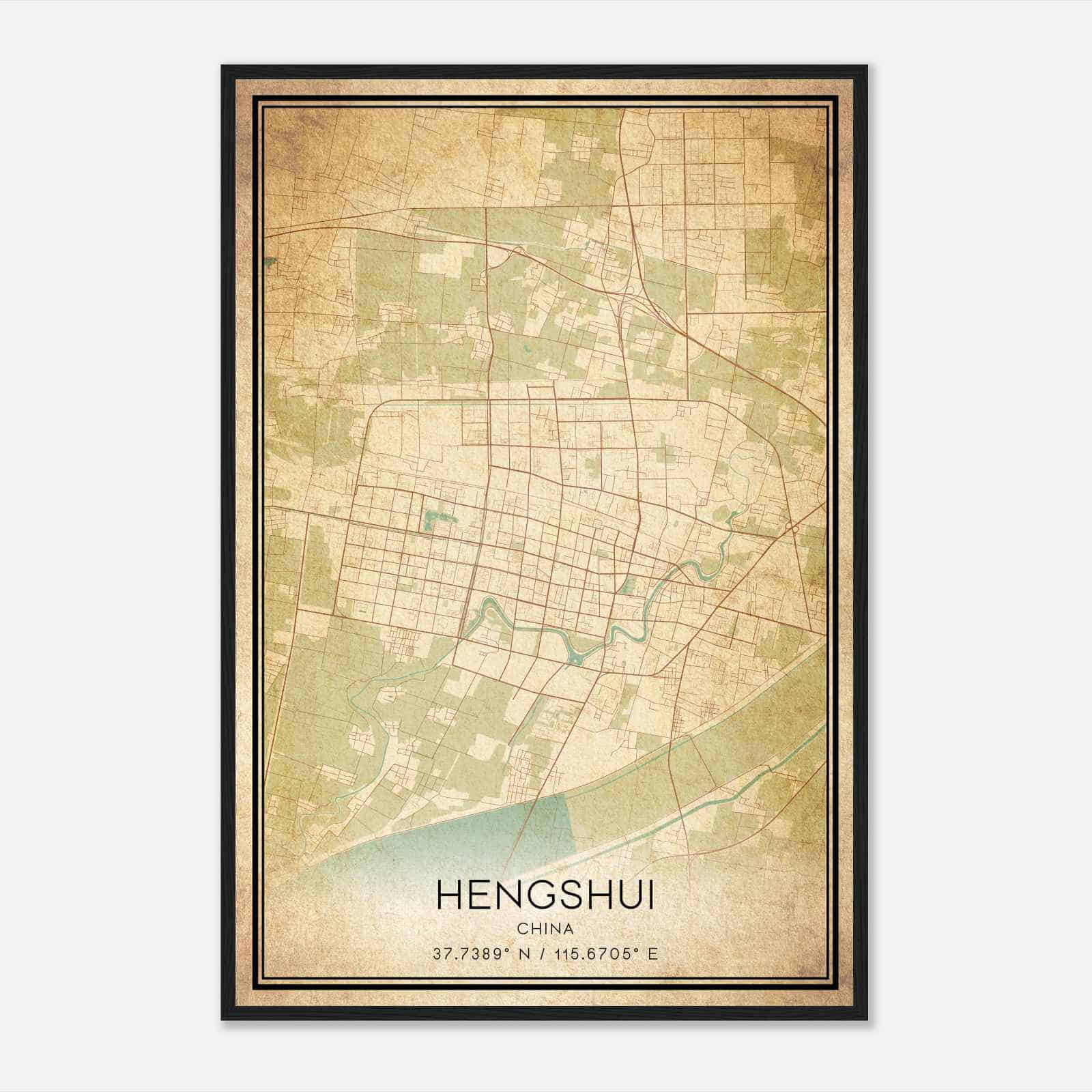 Vintage Hengshui China Map Poster, Hengshui City Road Wall Art Print ...