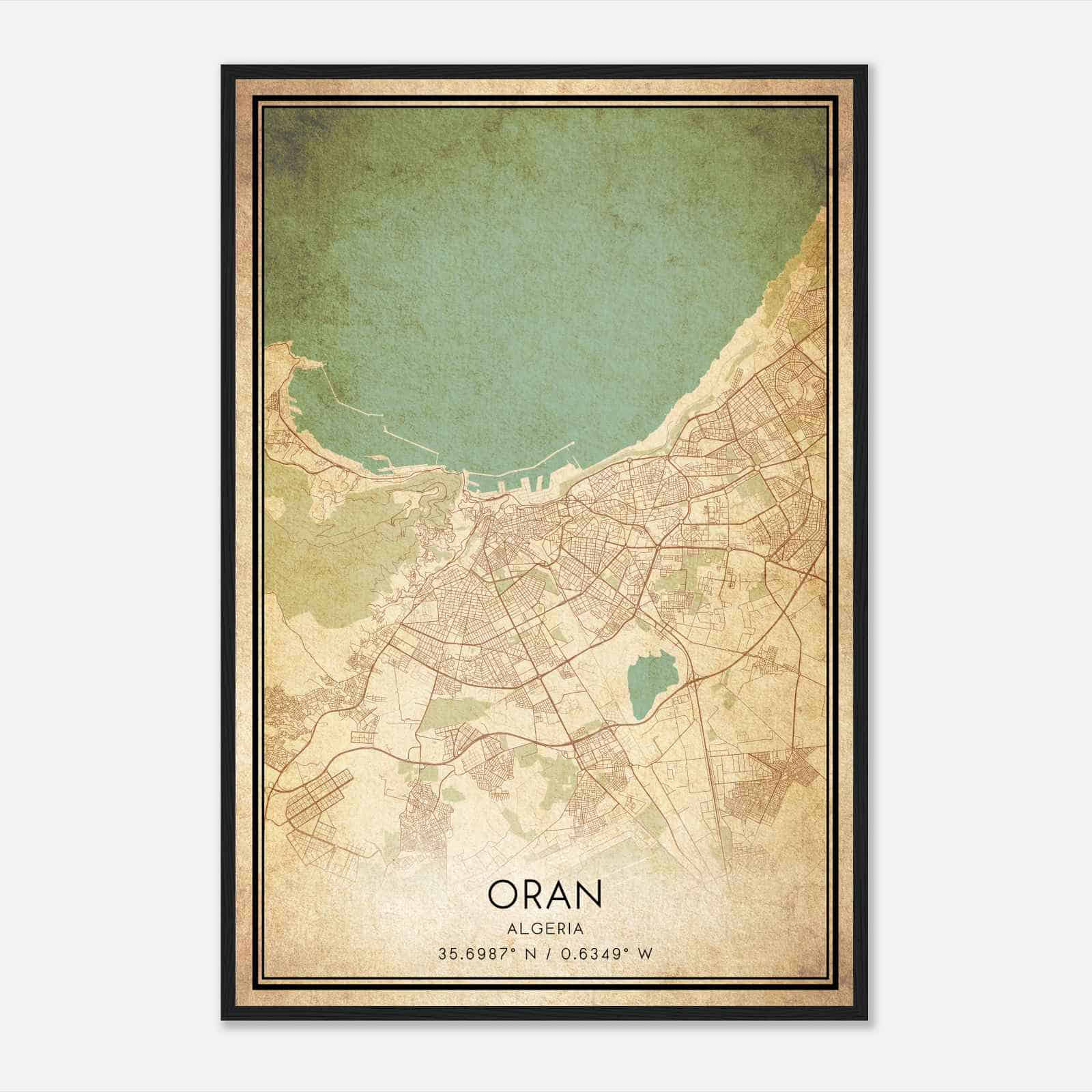 Vintage Oran Algeria Map Poster, Oran City Road Wall Art Print - Custom ...