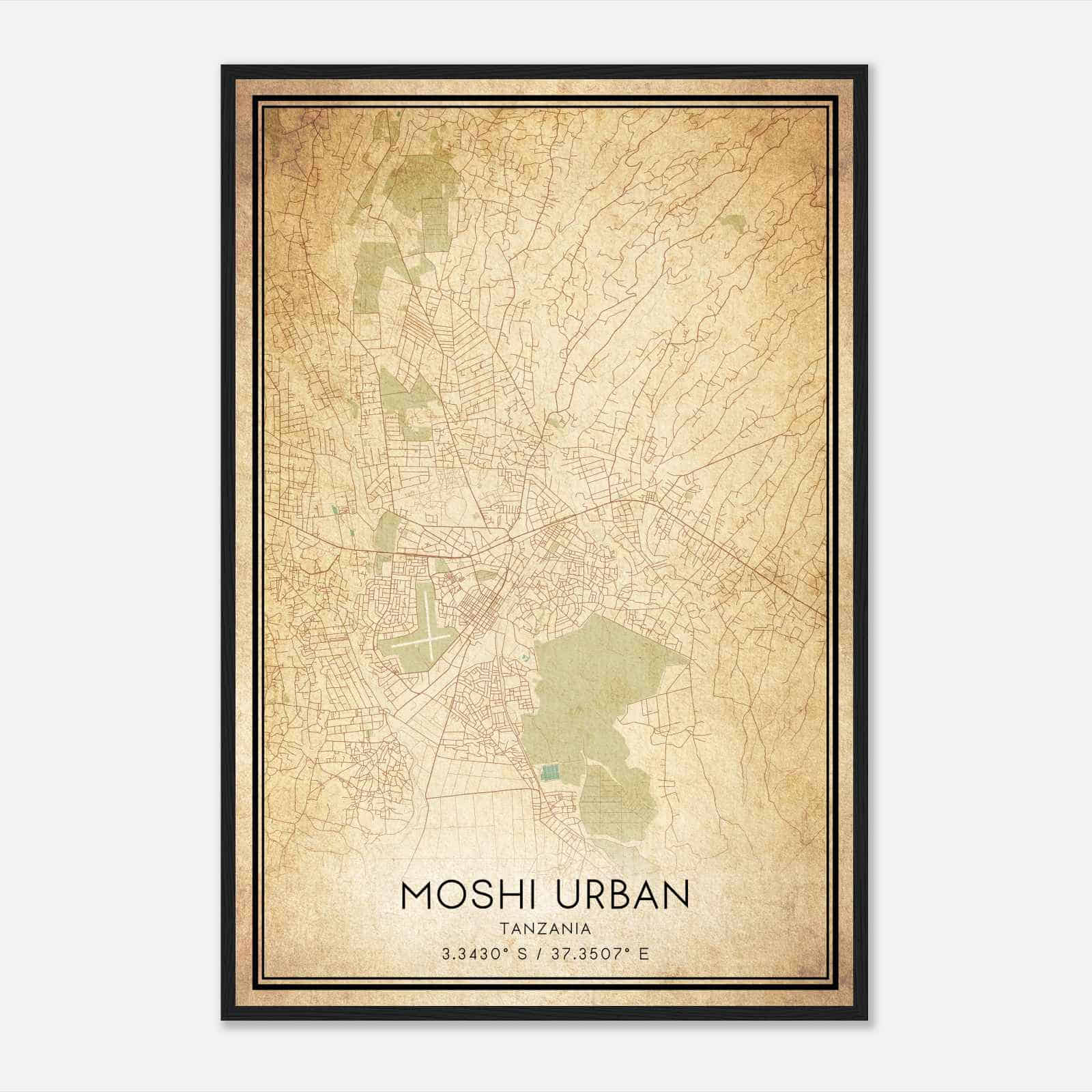 Vintage Moshi Urban Tanzania Map Poster, Moshi Urban City Road Wall Art ...