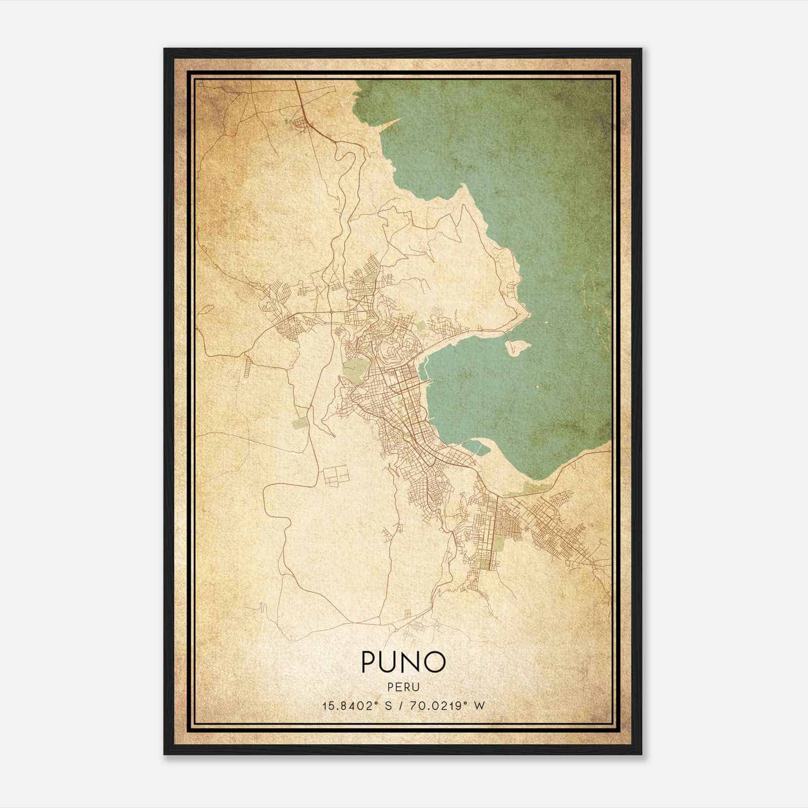 Vintage Puno Peru Map Poster, Puno City Road Wall Art Print - Custom ...