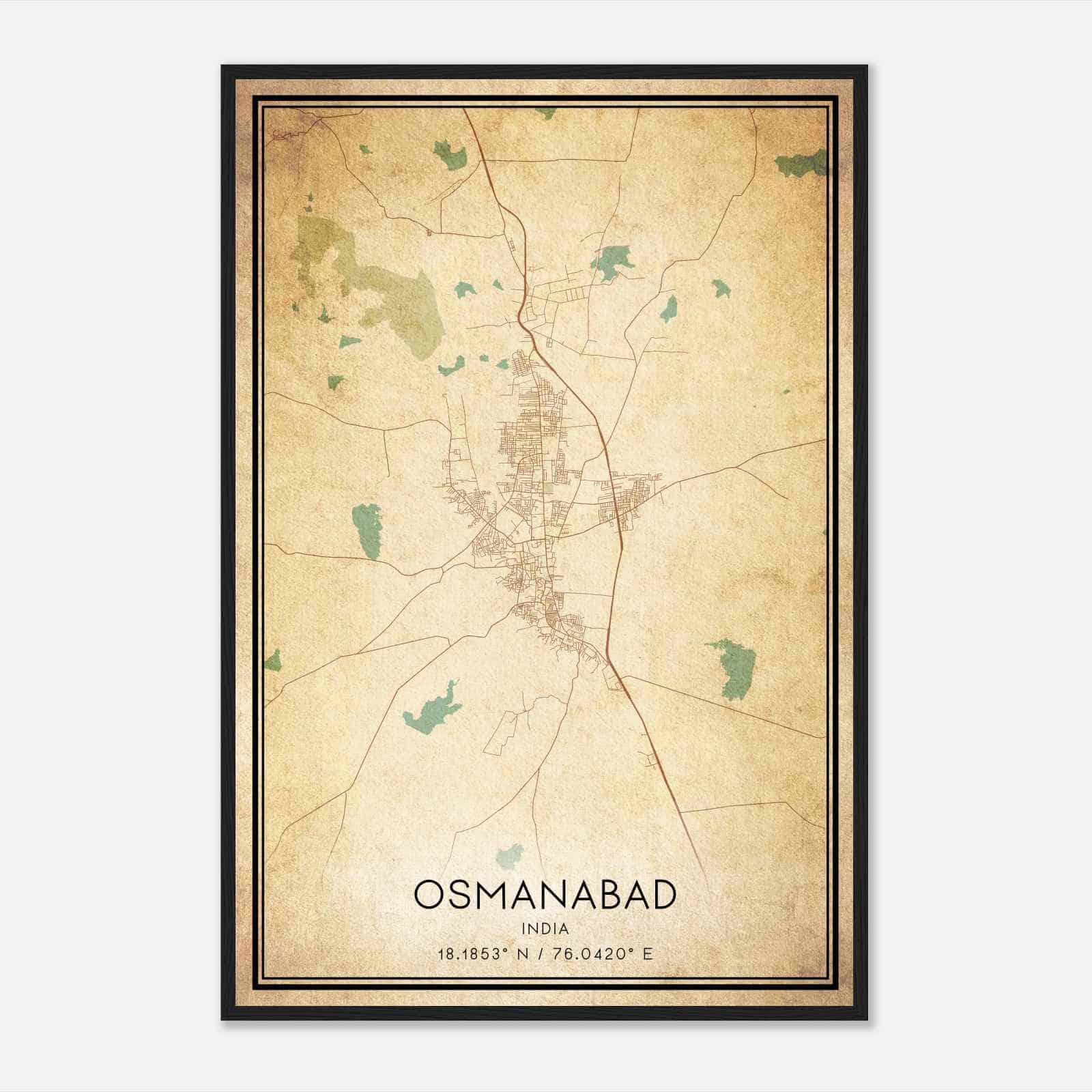 Vintage Osmanabad India Map Poster, Osmanabad City Road Wall Art Print ...