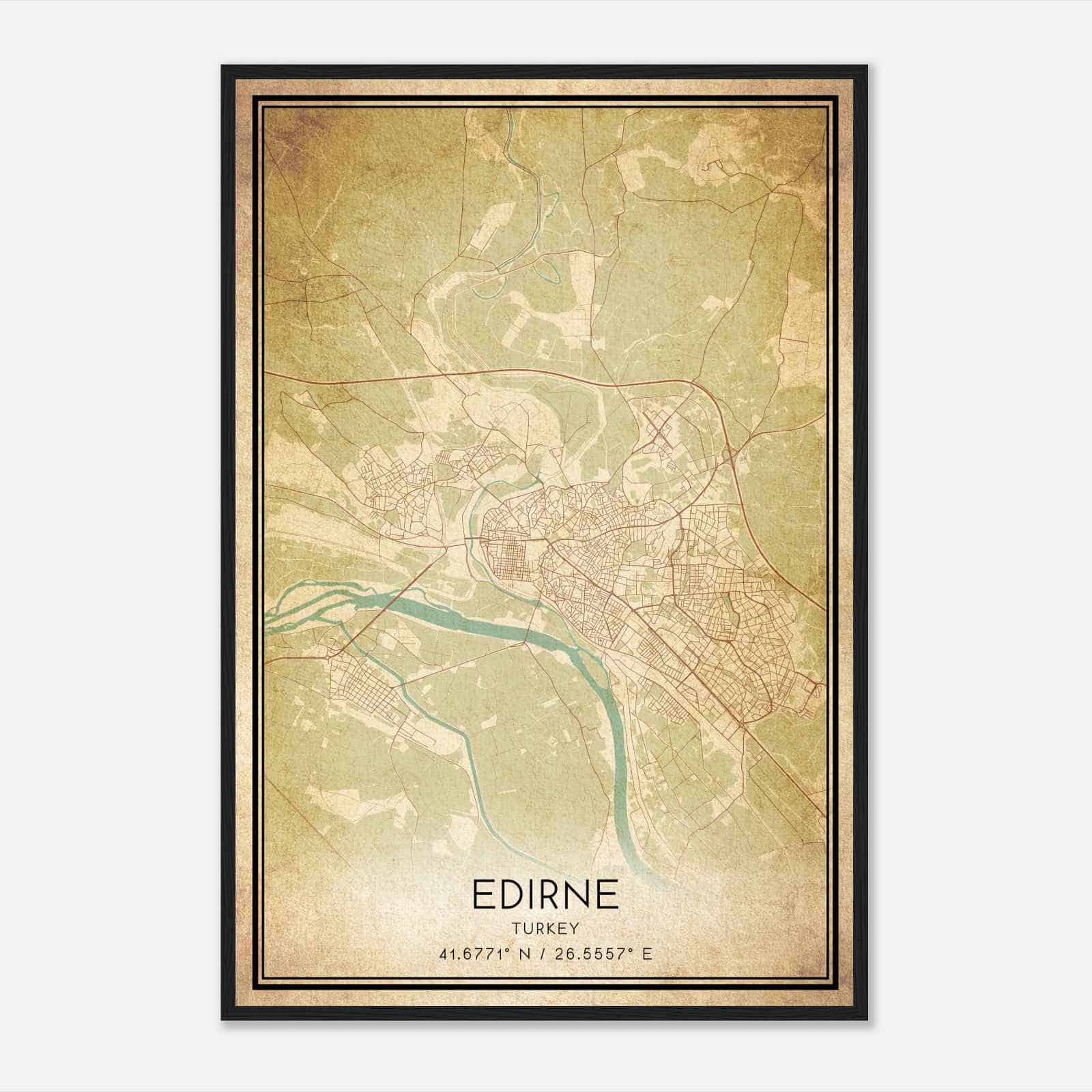 Vintage Edirne Turkey Map Poster, Edirne City Road Wall Art Print ...