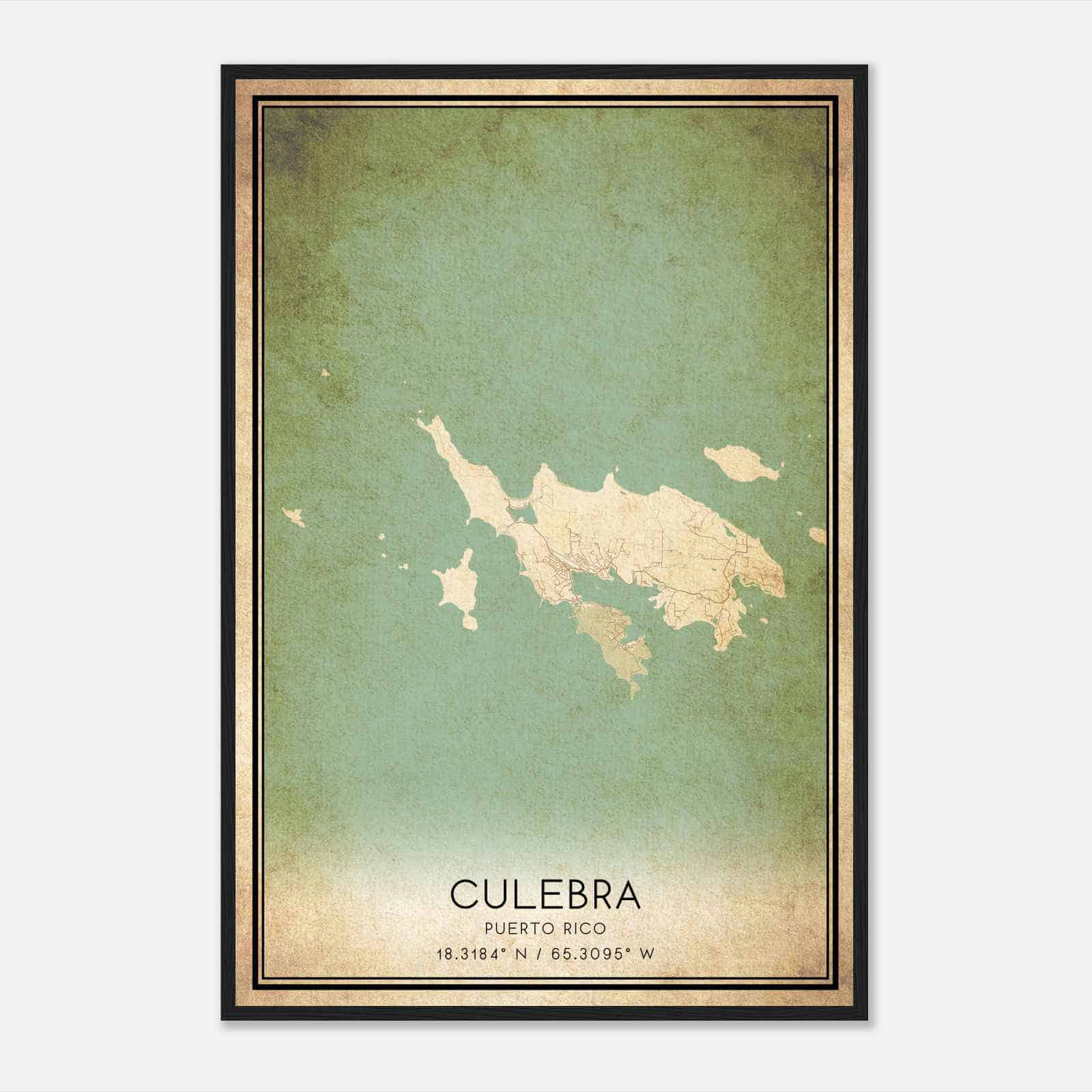 Vintage Culebra Puerto Rico Map Poster, Culebra City Road Wall Art ...