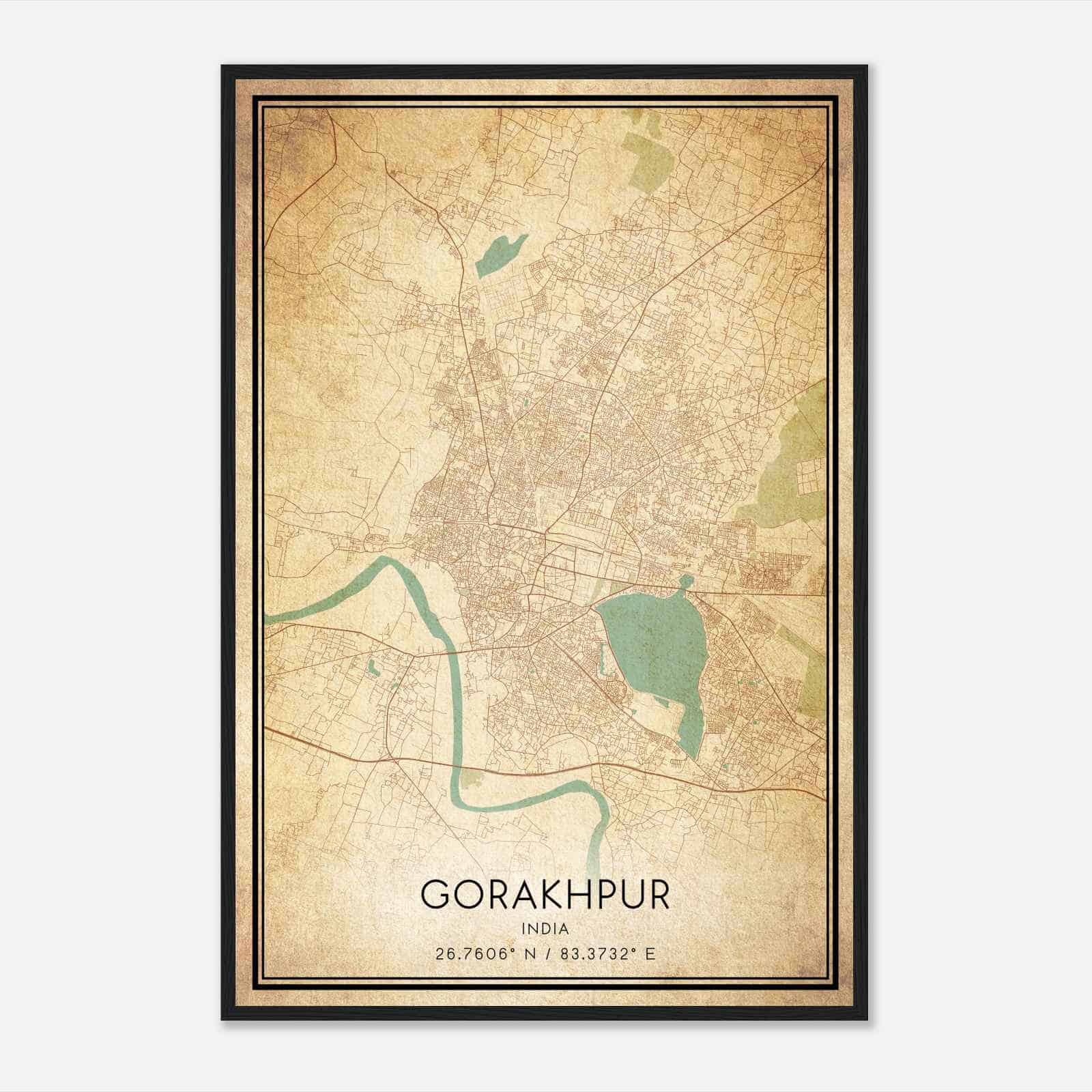 Vintage Gorakhpur India Map Poster, Gorakhpur City Road Wall Art Print ...