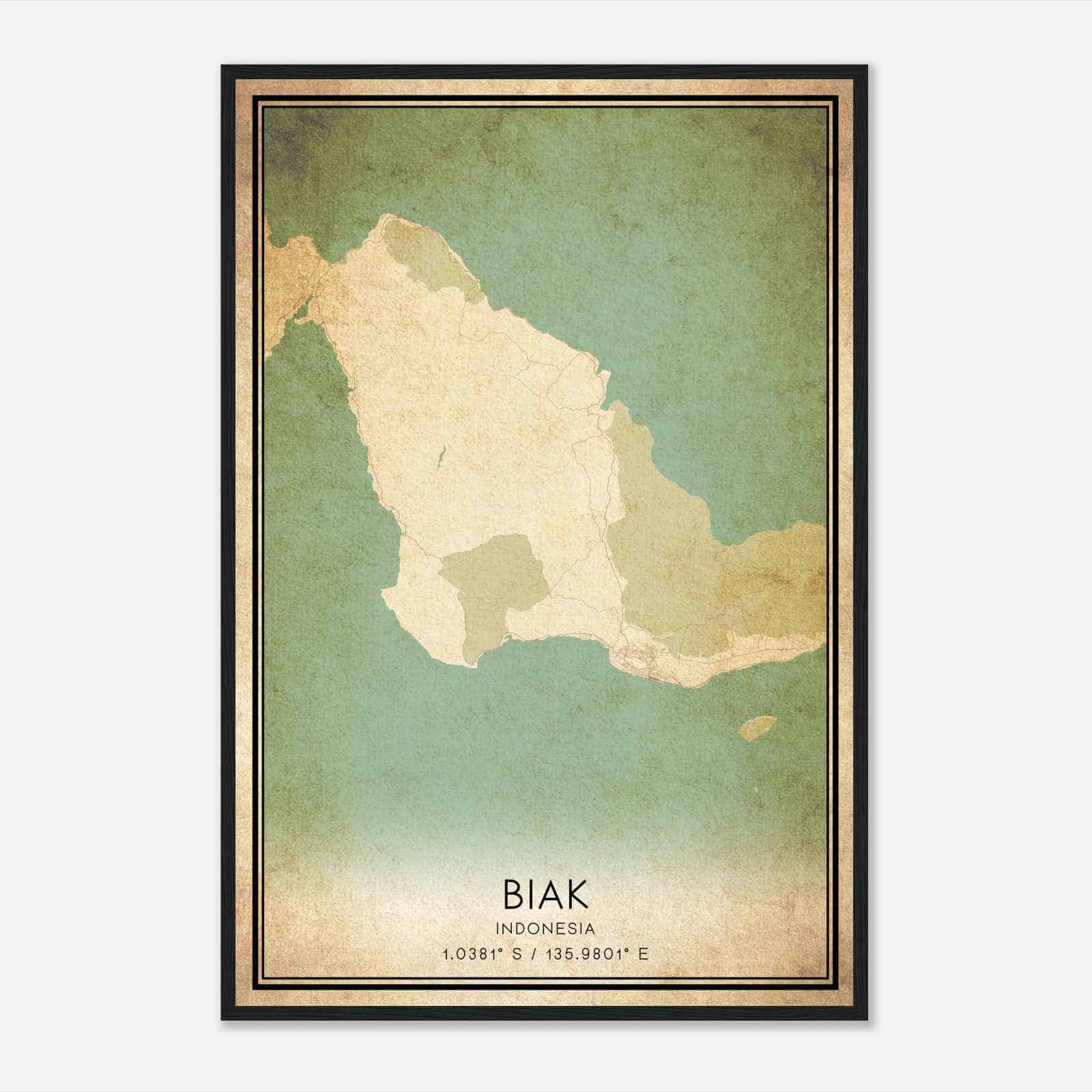 Vintage Biak Indonesia Map Poster, Biak City Road Wall Art Print ...