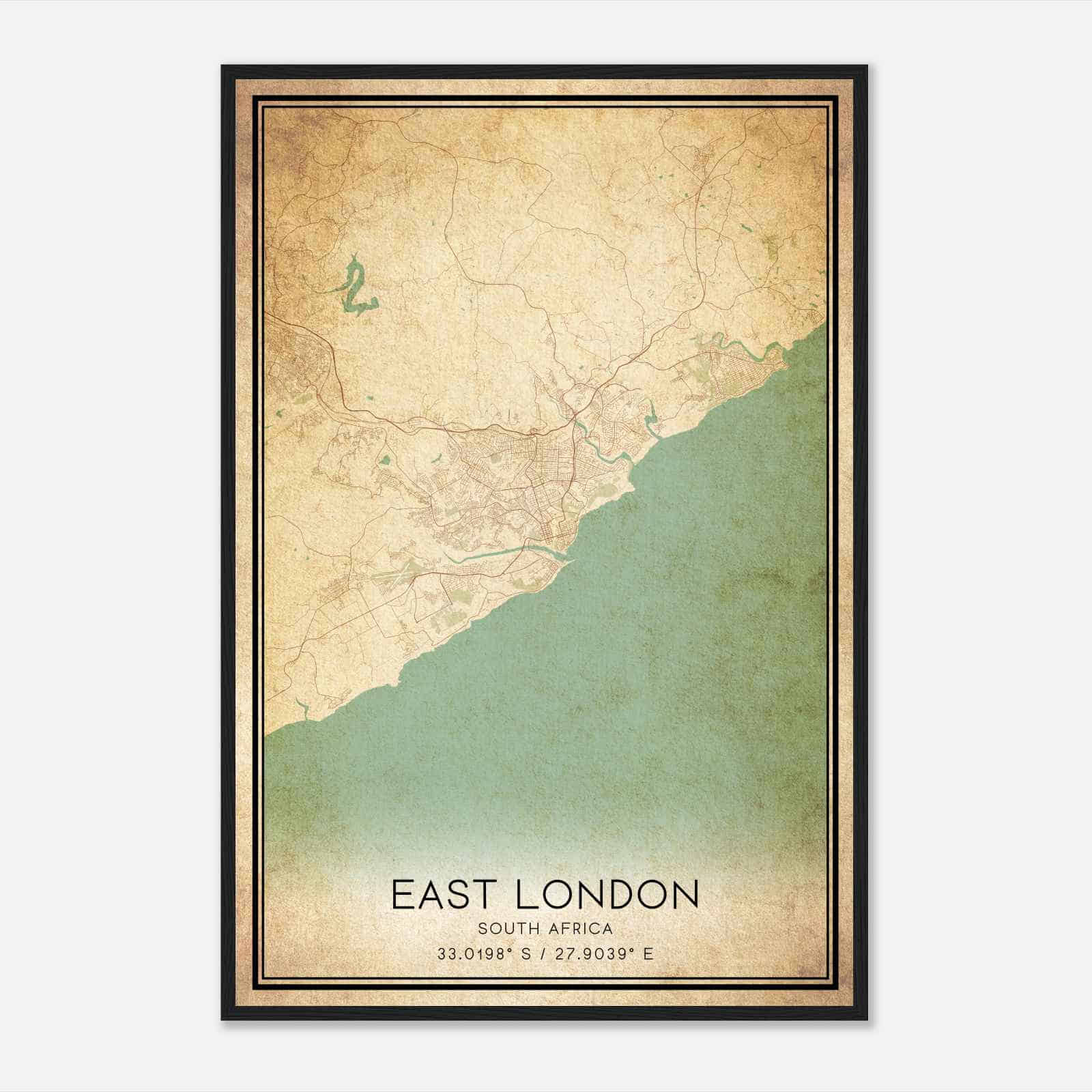 Vintage East London South Africa Map Poster, East London City Road Wall ...