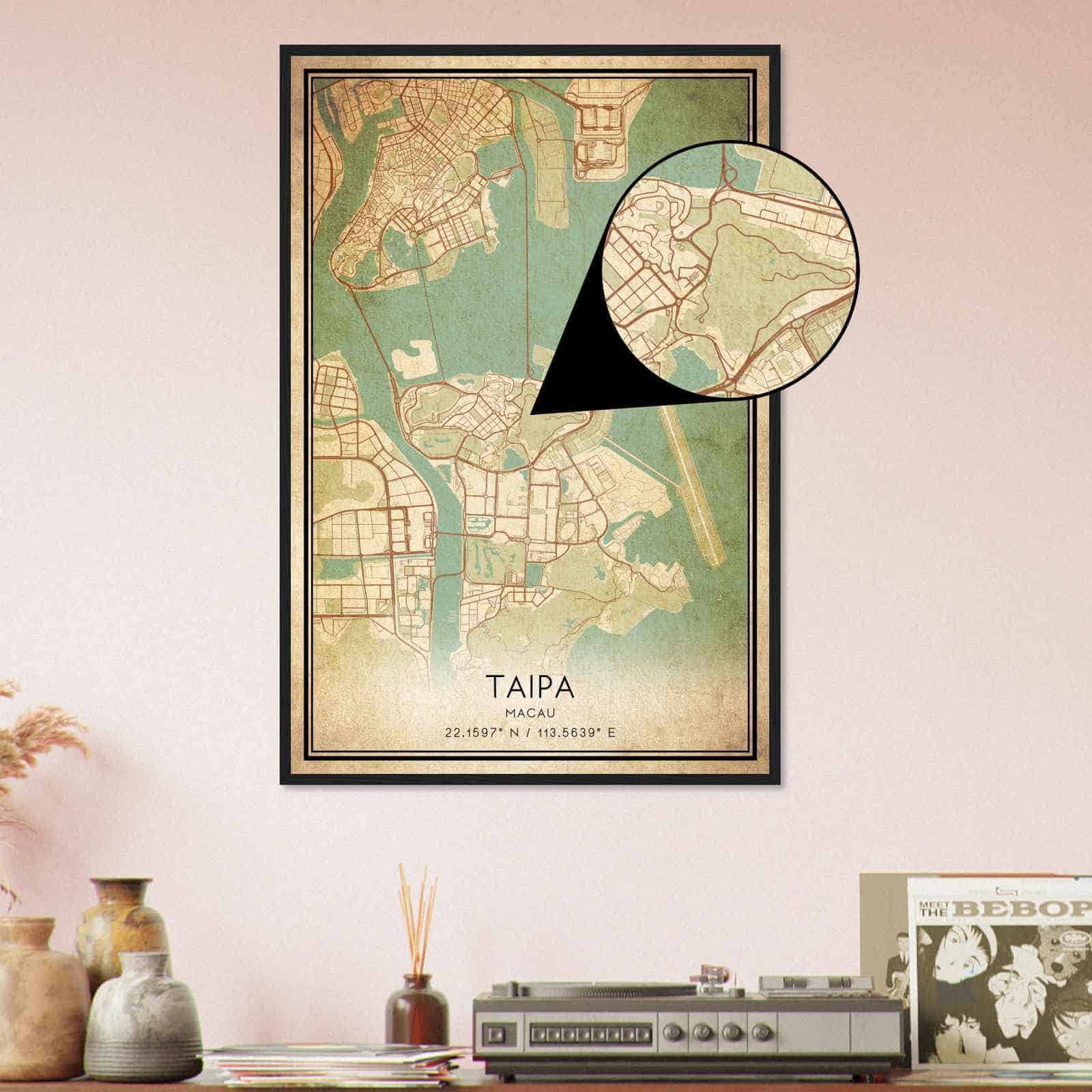 Vintage Taipa Macau Map Poster, Taipa City Road Wall Art Print - Custom ...