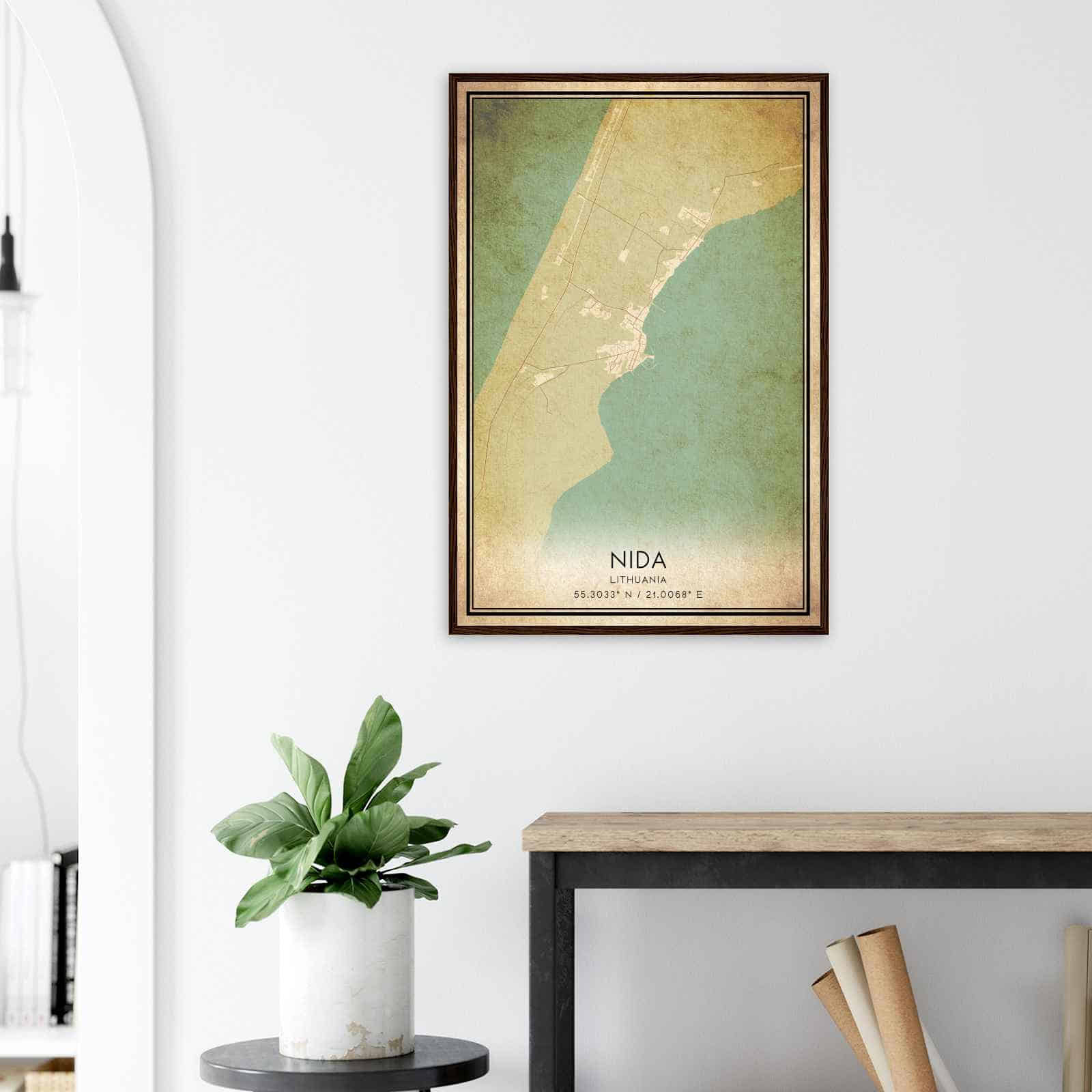 Vintage Nida Lithuania Map Poster, Nida City Road Wall Art Print ...