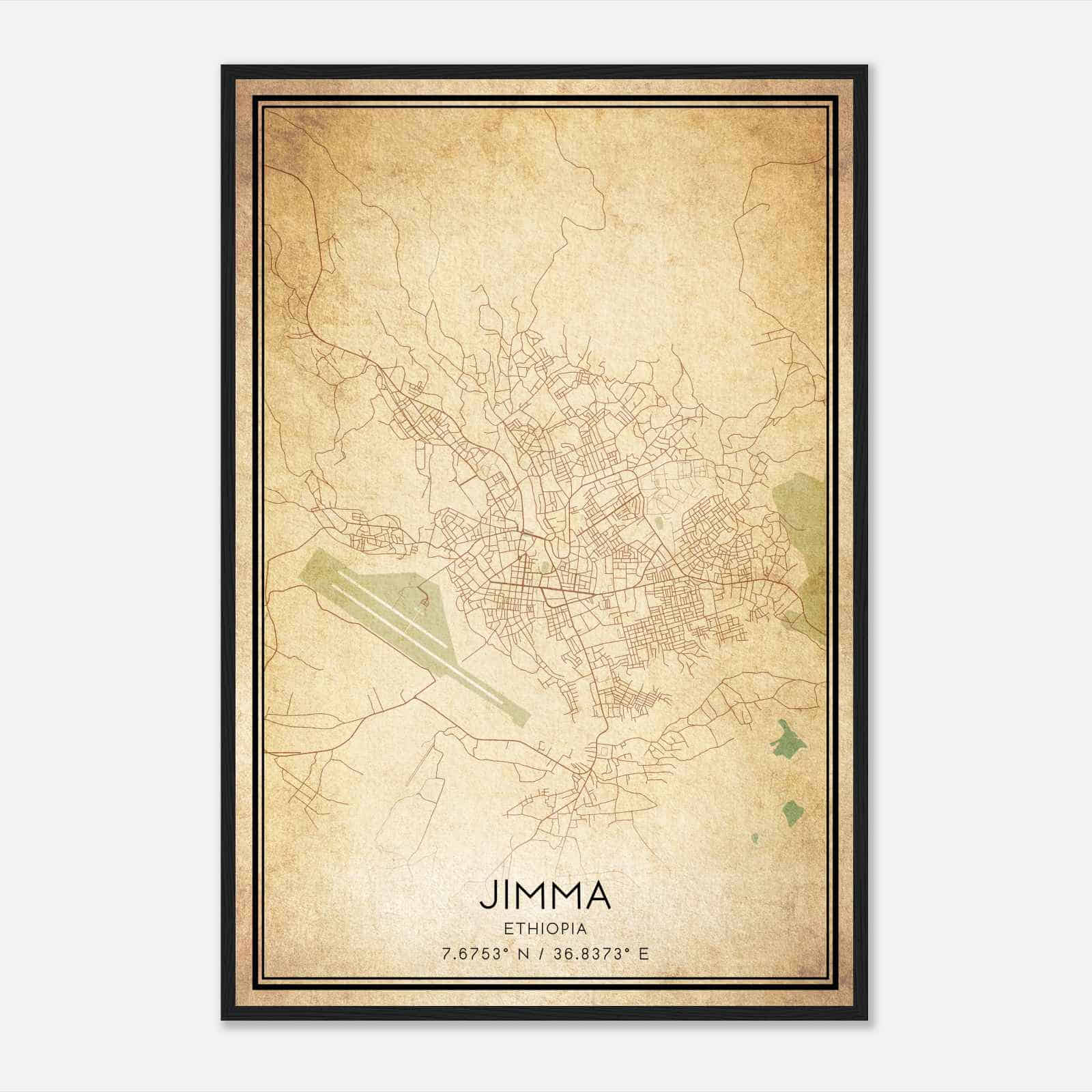Vintage Jimma Ethiopia Map Poster, Jimma City Road Wall Art Print ...