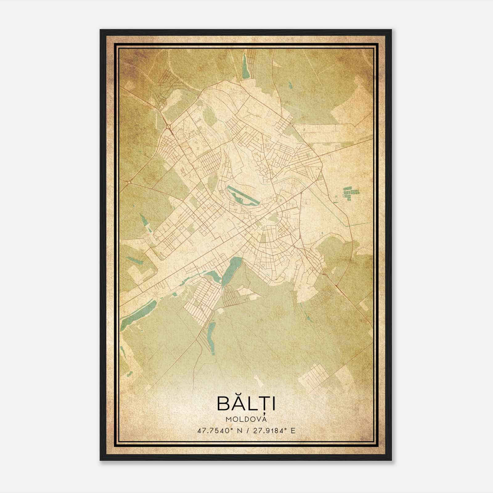 Vintage Balti Moldova Map Poster, Balti City Road Wall Art Print ...