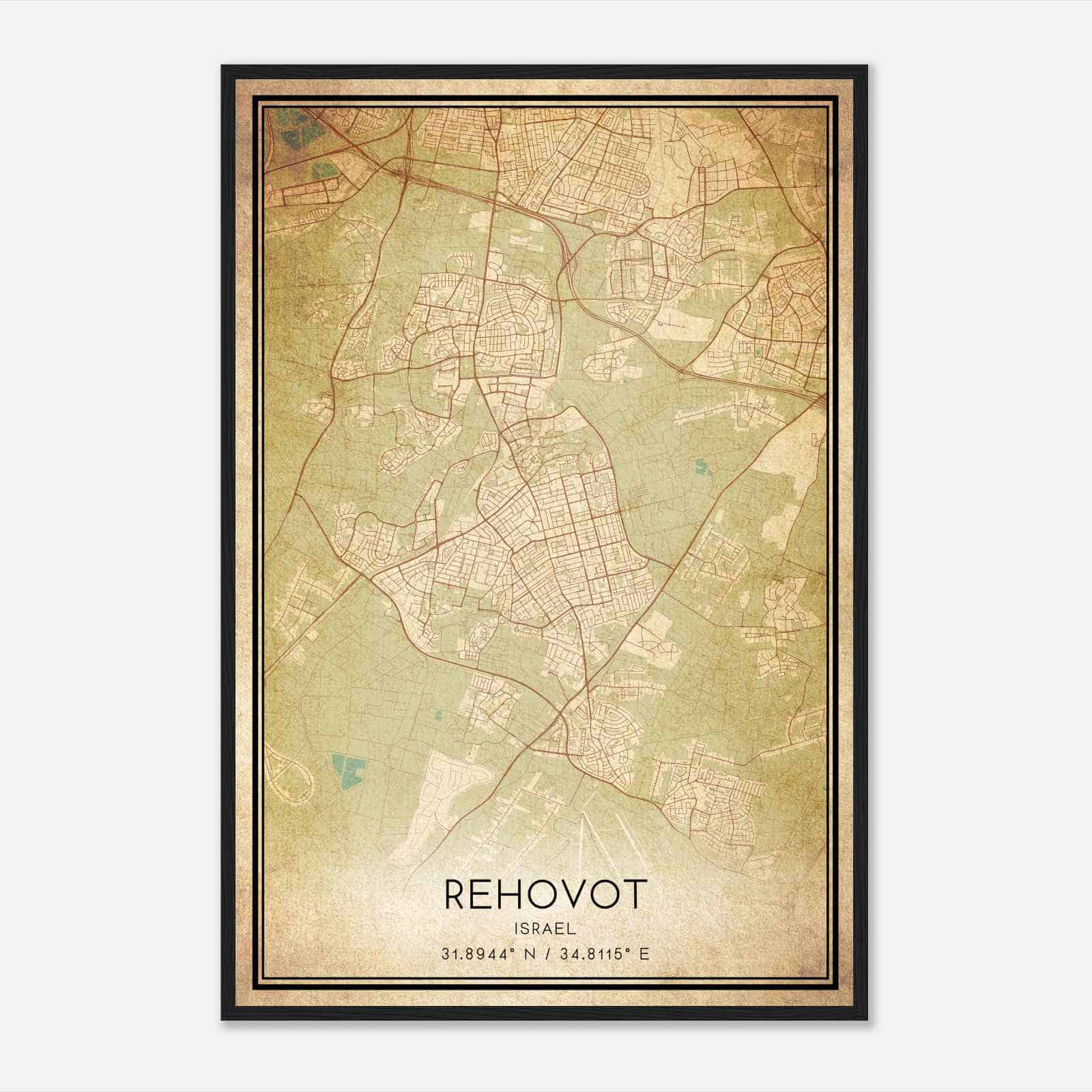 Vintage Rehovot Israel Map Poster, Rehovot City Road Wall Art Print ...