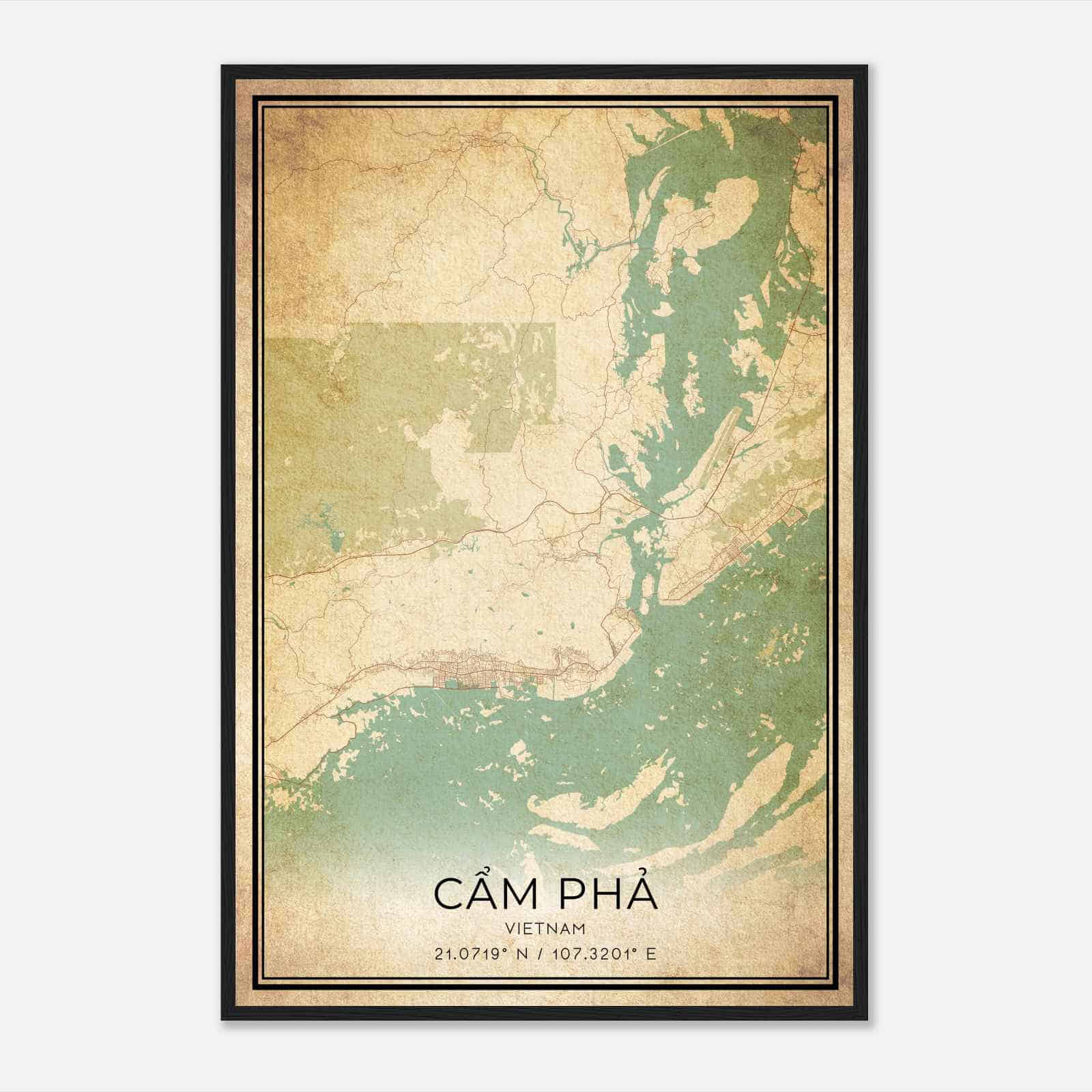Vintage Cam Pha Vietnam Map Poster, Cam Pha City Road Wall Art Print ...