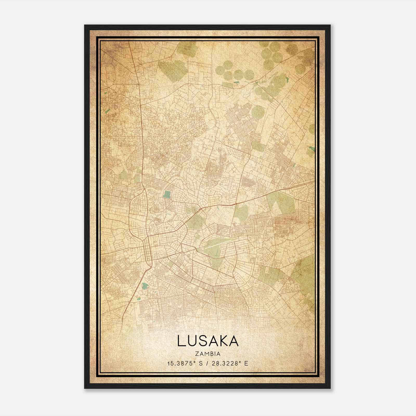 Vintage Lusaka Zambia Map Poster, Lusaka City Road Wall Art Print ...