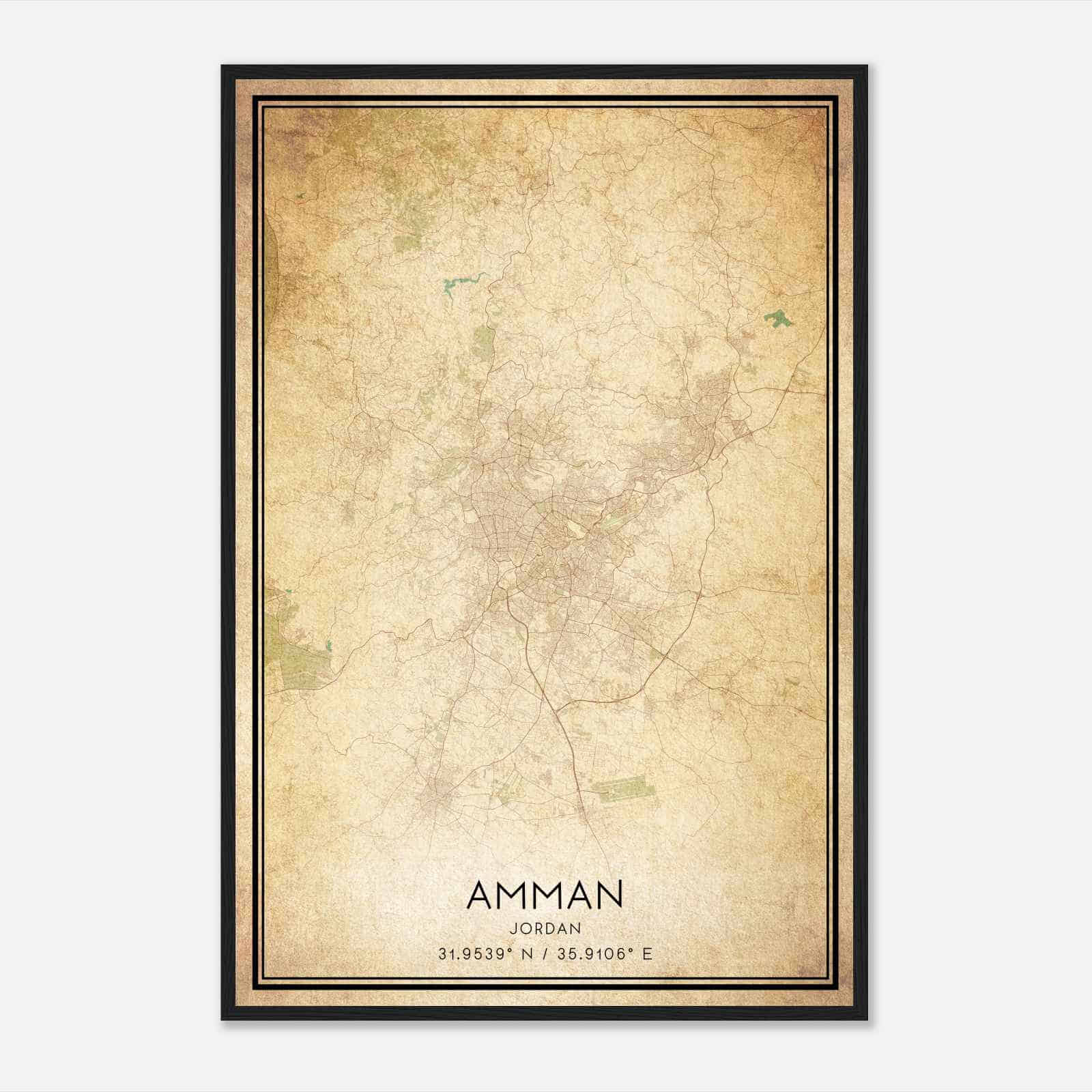 Vintage Amman Jordan Map Poster, Amman City Road Wall Art Print ...