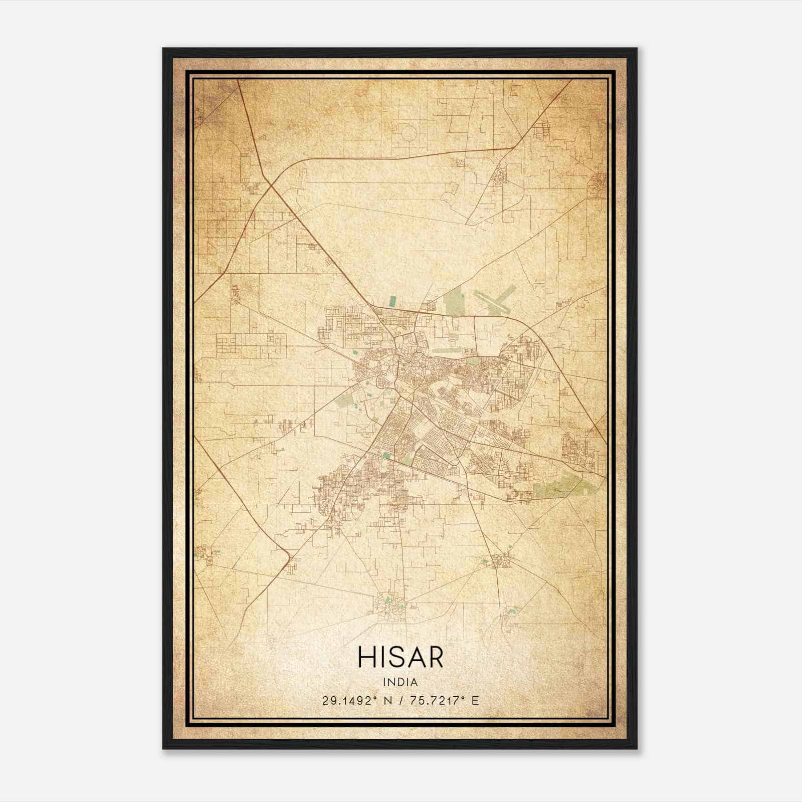 Vintage Hisar India Map Poster, Hisar City Road Wall Art Print - Custom ...