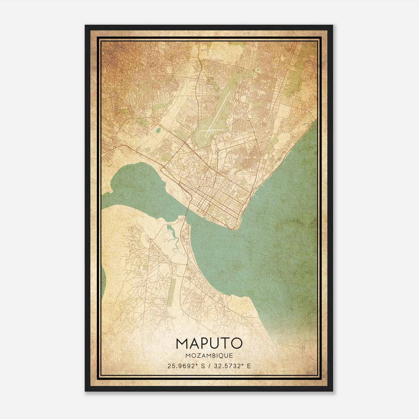 Vintage Maputo Mozambique Map Poster, Maputo City Road Wall Art Print ...