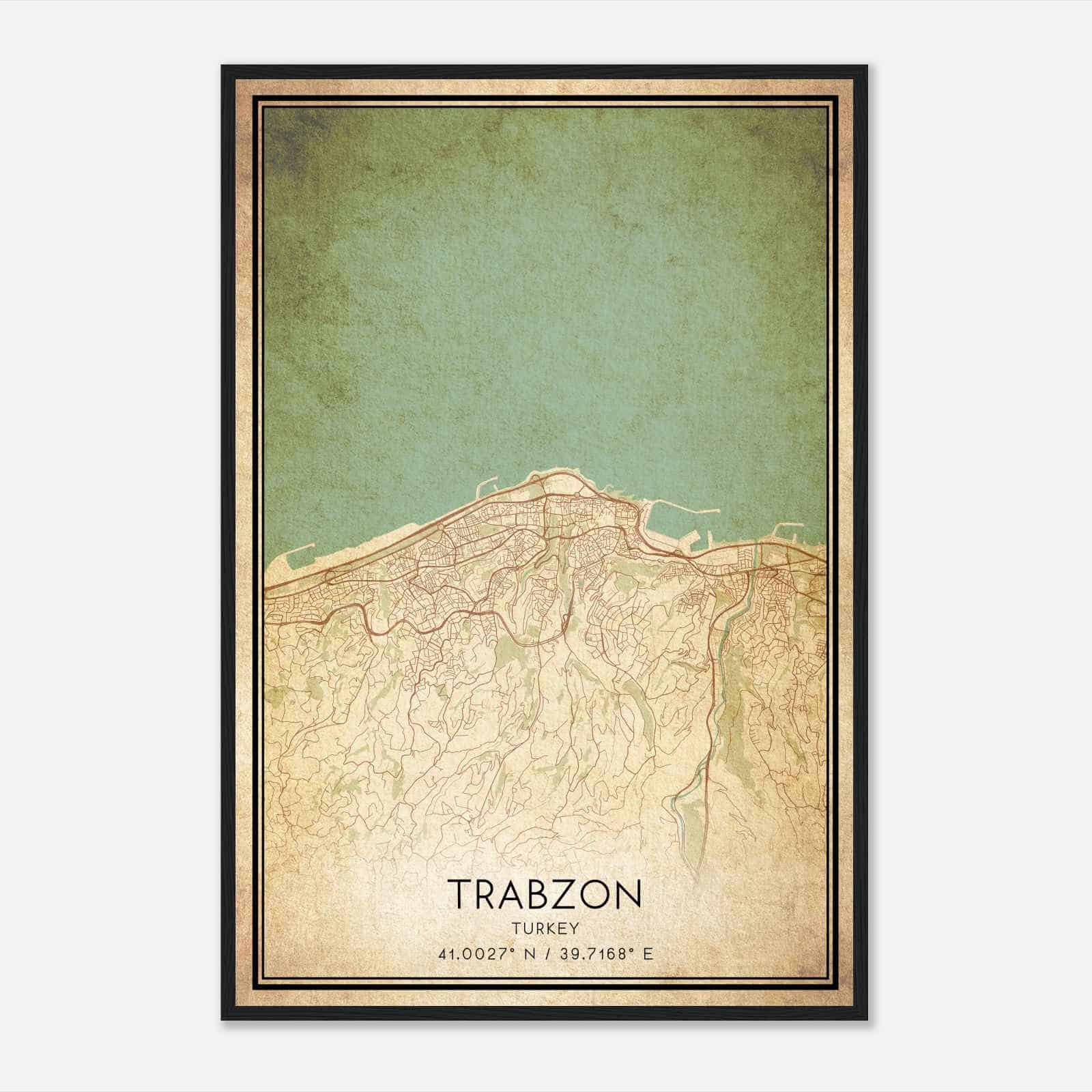 Vintage Trabzon Turkey Map Poster, Trabzon City Road Wall Art Print ...