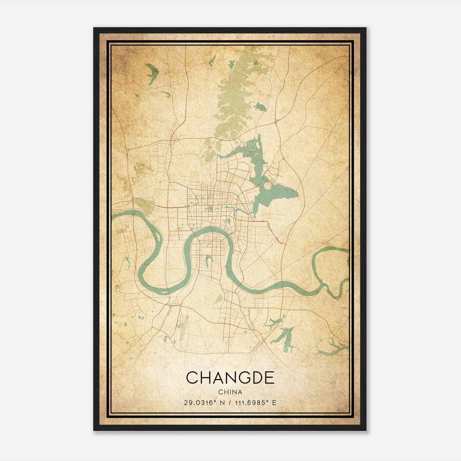 Vintage Changde China Map Poster, Changde City Road Wall Art Print ...