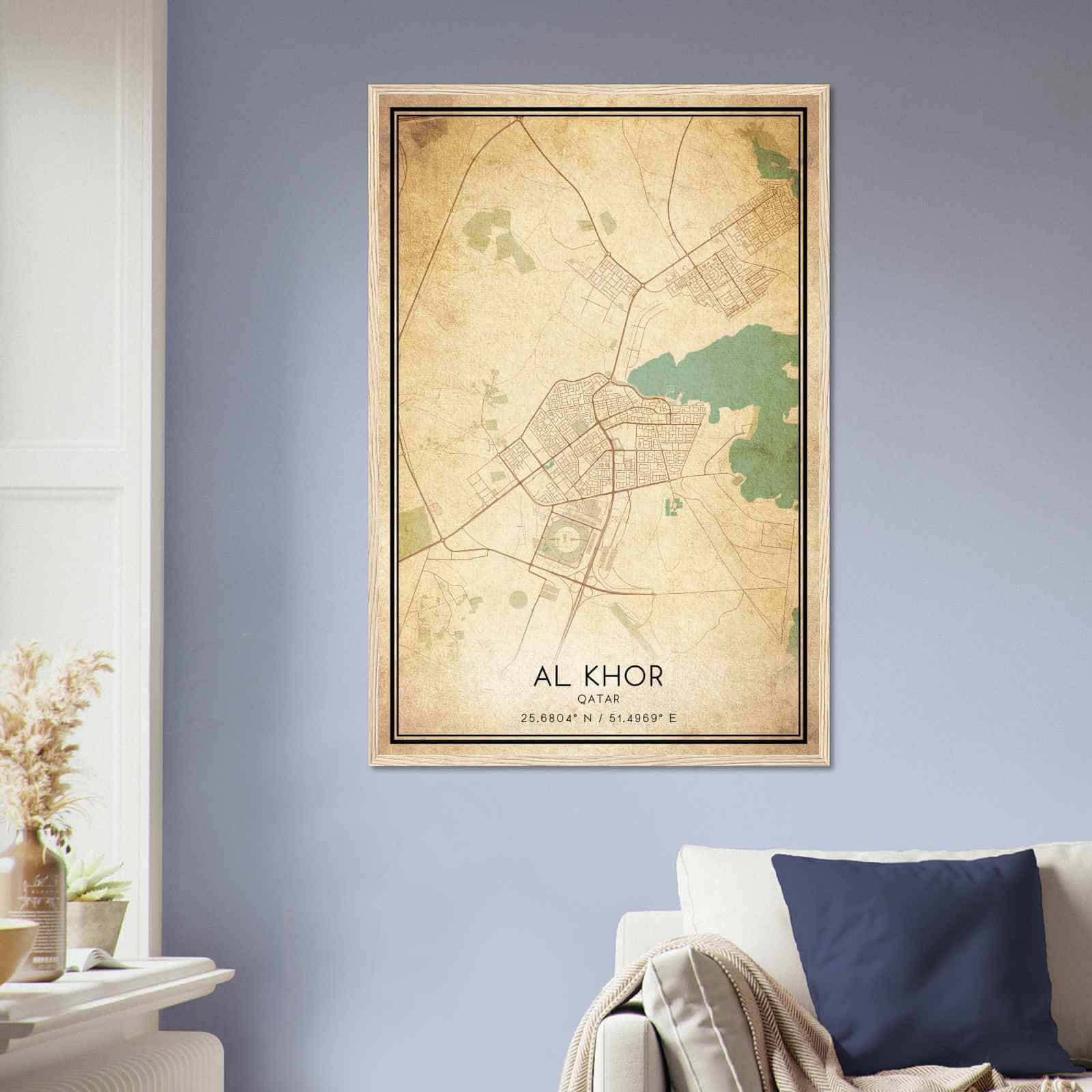 Vintage Al Khor Qatar Map Poster, Al Khor City Road Wall Art Print ...