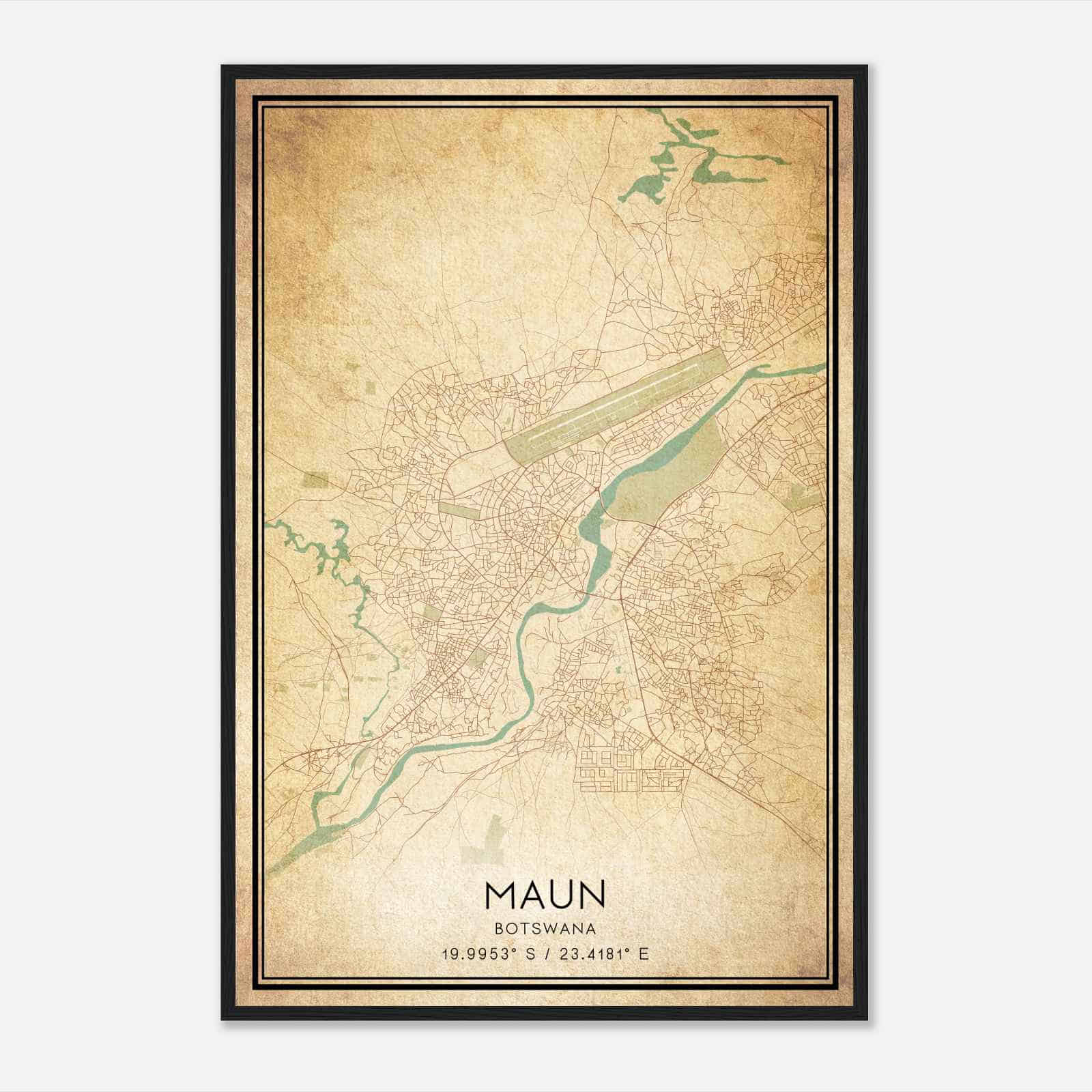 Vintage Maun Botswana Map Poster, Maun City Road Wall Art Print ...