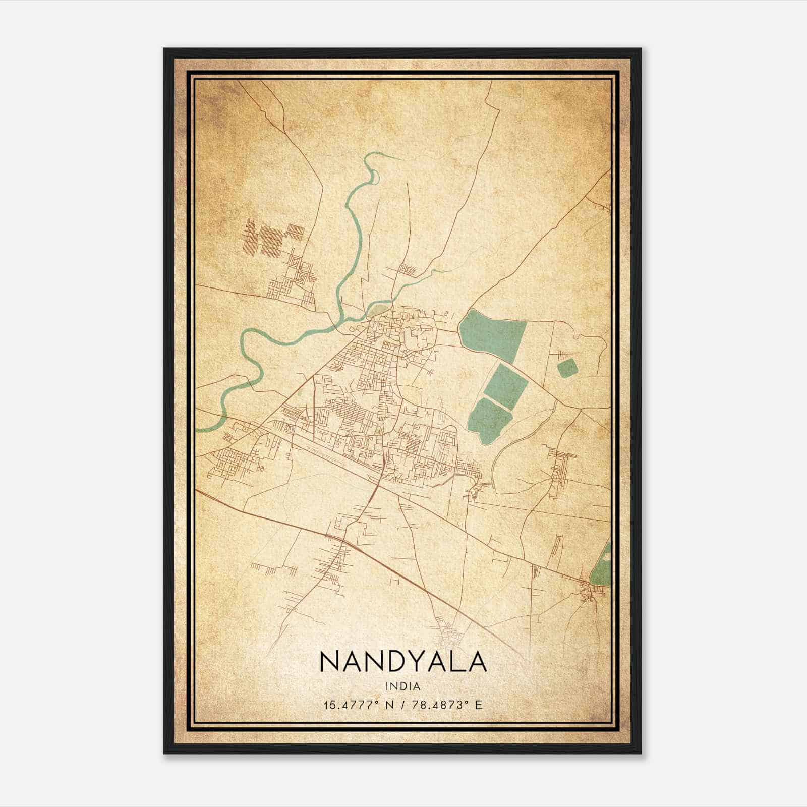Vintage Nandyala India Map Poster, Nandyala City Road Wall Art Print ...