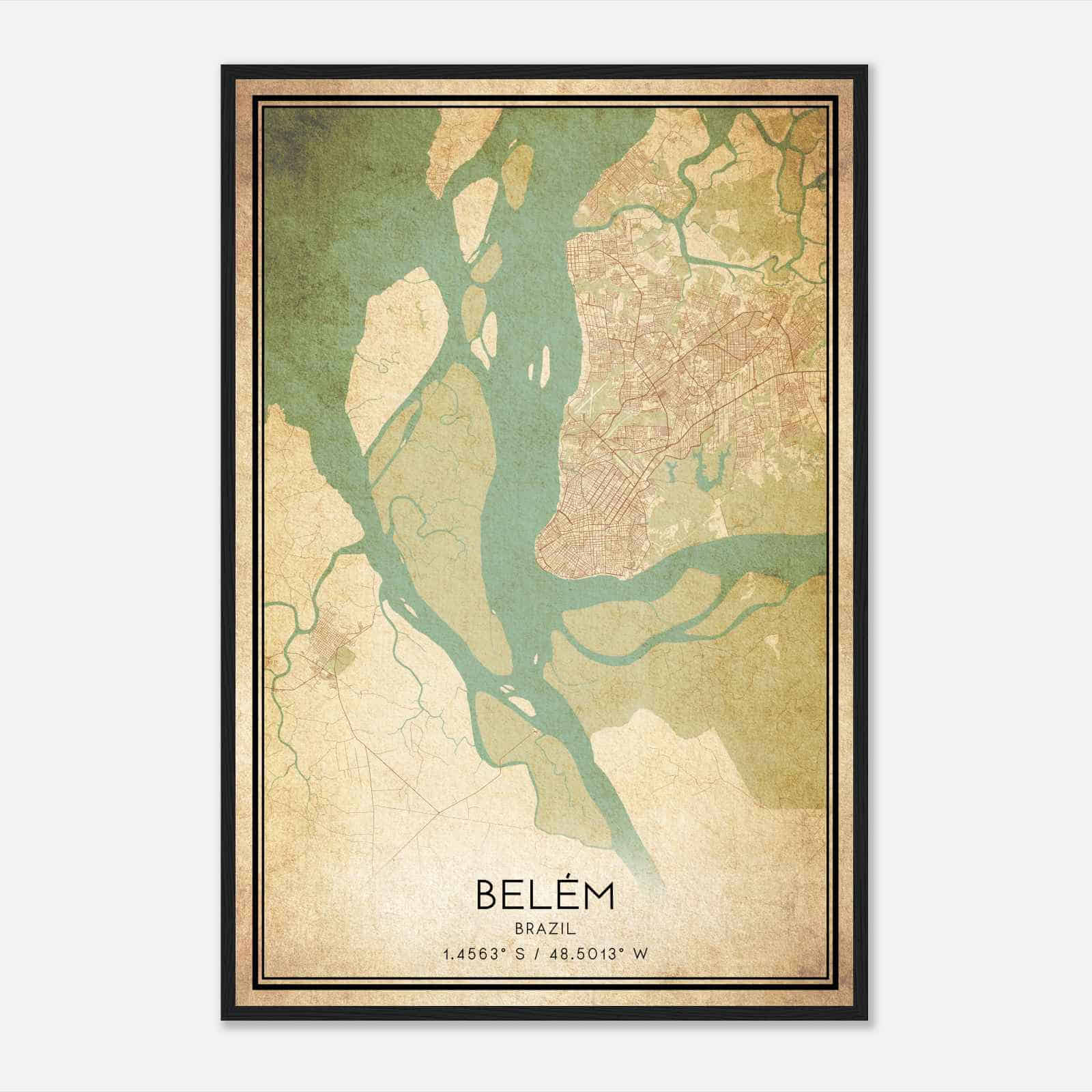 Vintage Belem Brazil Map Poster, Belem City Road Wall Art Print ...