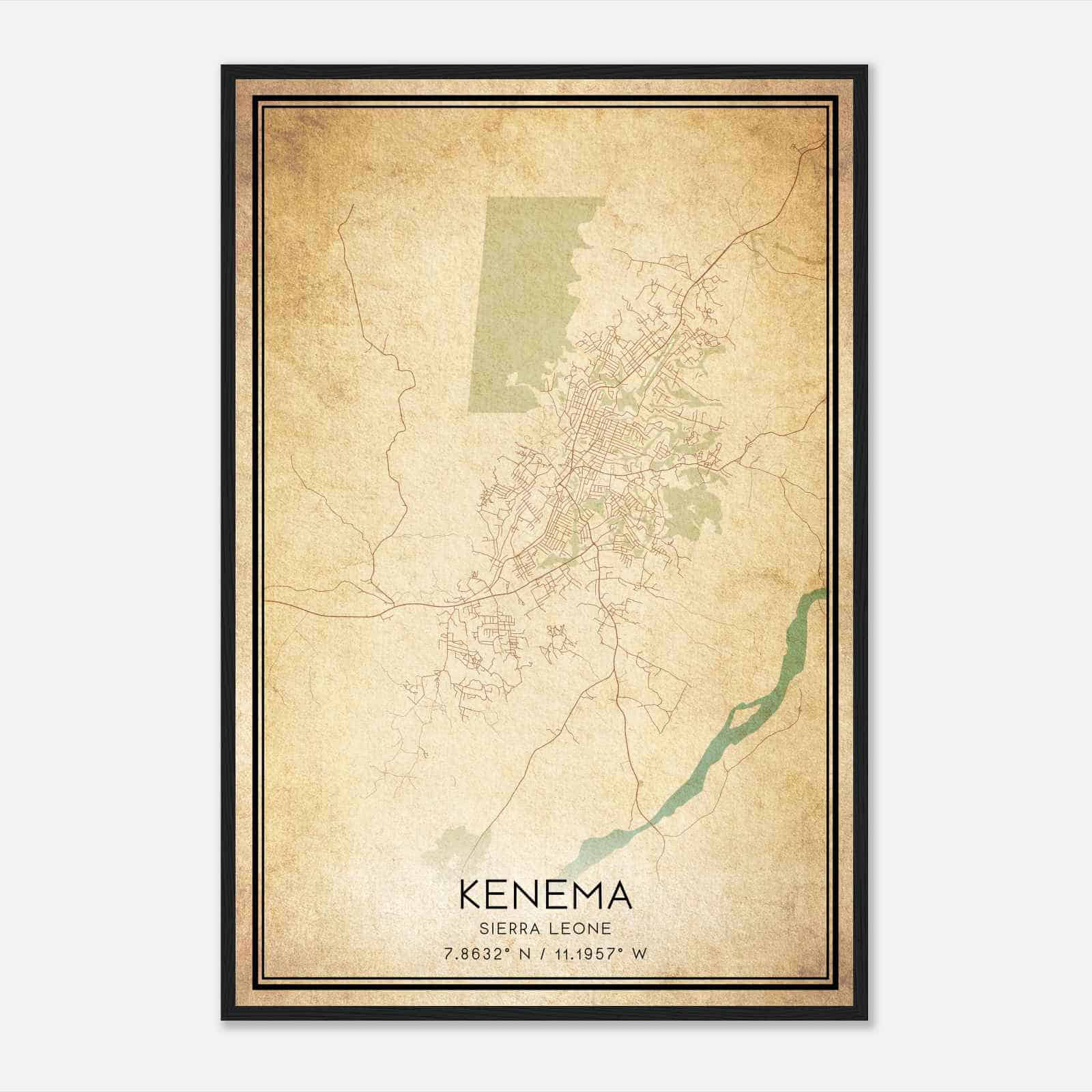Vintage Kenema Sierra Leone Map Poster, Kenema City Road Wall Art Print ...