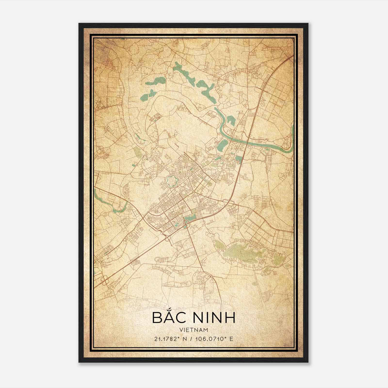 Vintage Bac Ninh Vietnam Map Poster, Bac Ninh City Road Wall Art Print ...