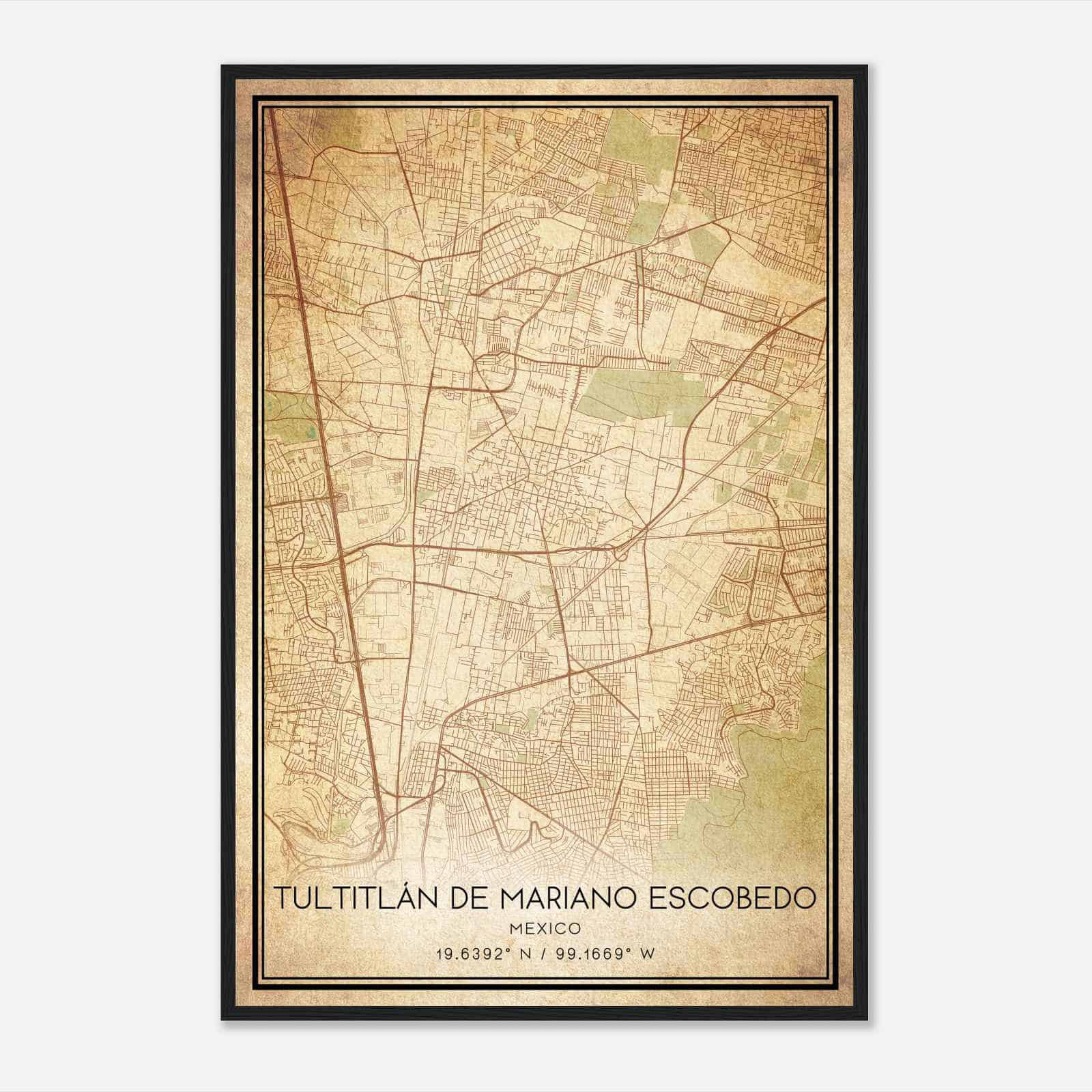 Vintage Tultitlan de Mariano Escobedo Mexico Map Poster, Tultitlan de ...