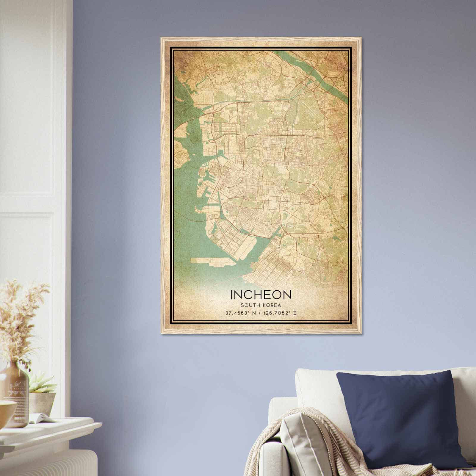 Vintage Incheon South Korea Map Poster, Incheon City Road Wall Art ...