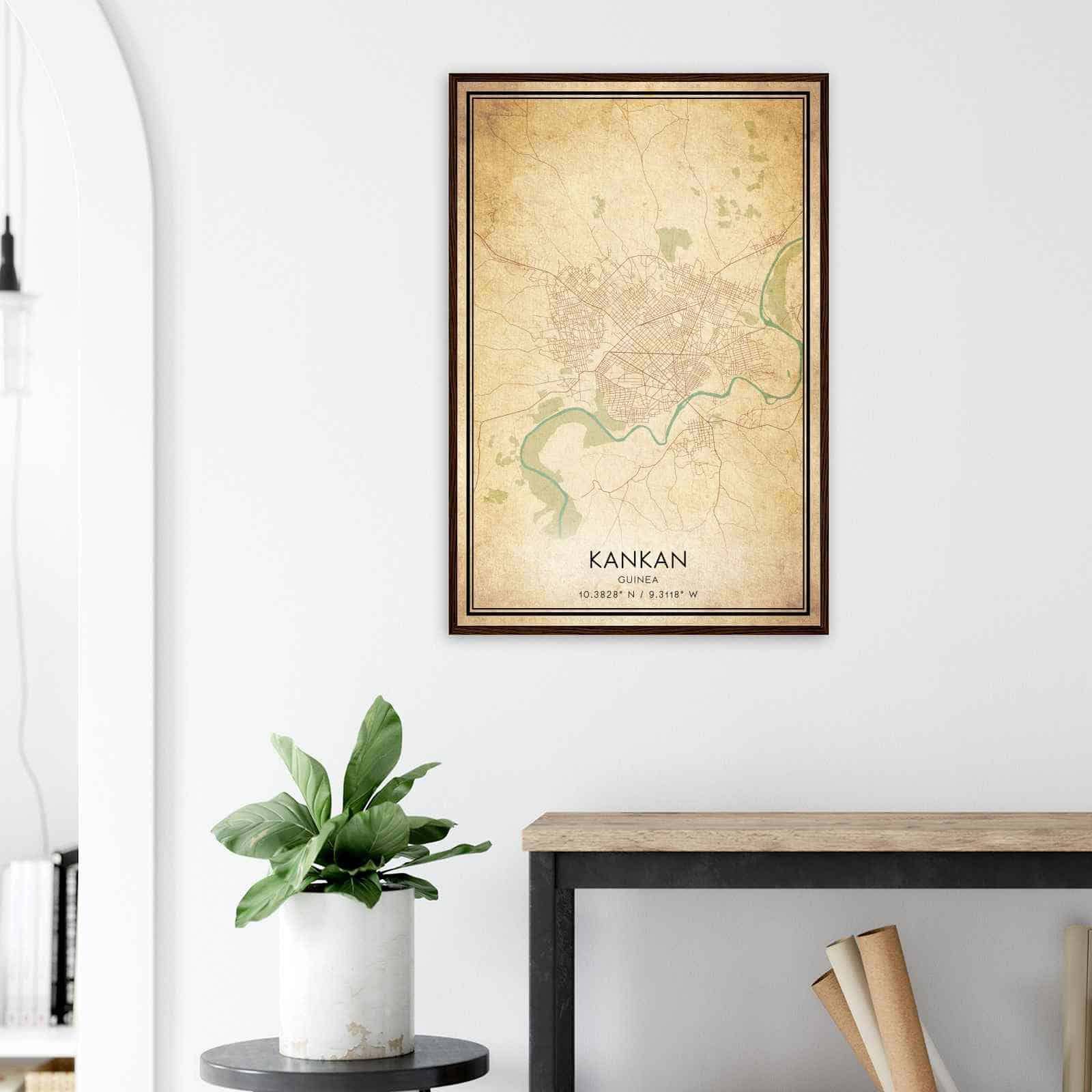Vintage Kankan Guinea Map Poster, Kankan City Road Wall Art Print ...