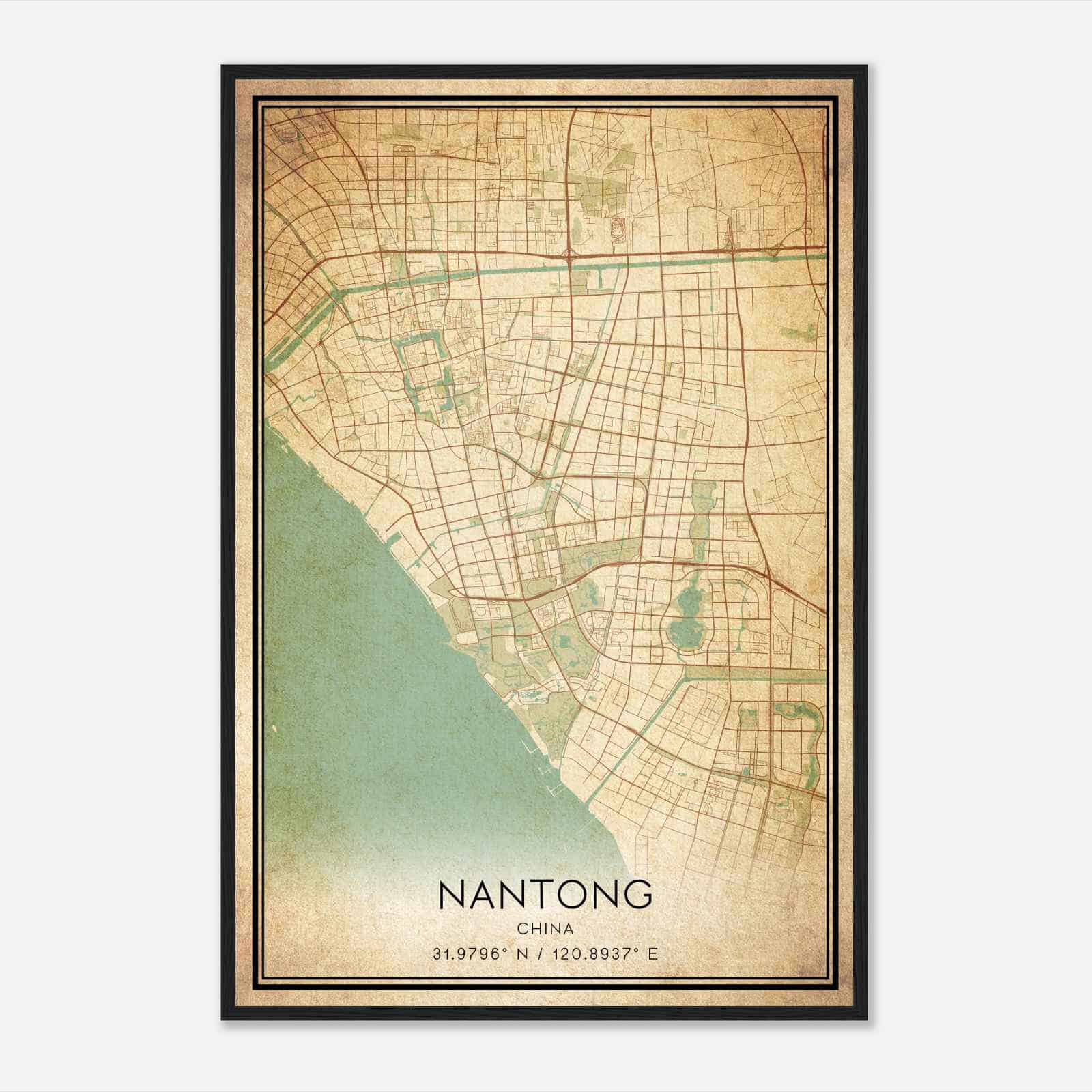 Vintage Nantong China Map Poster, Nantong City Road Wall Art Print ...