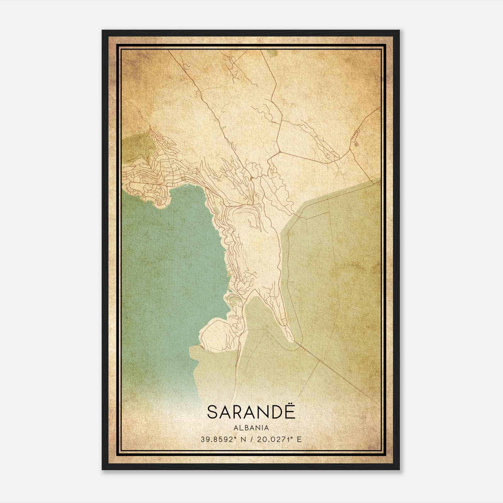 Vintage Sarande Albania Map Poster, Sarande City Road Wall Art Print ...