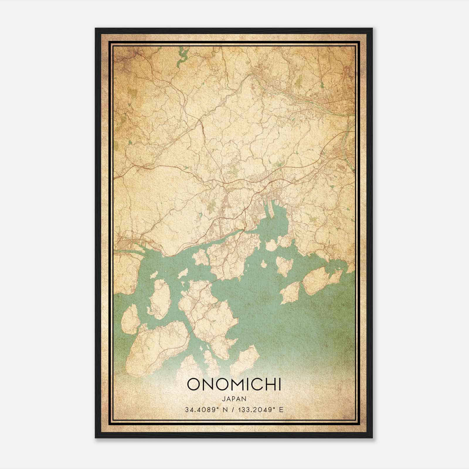 Vintage Onomichi Japan Map Poster, Onomichi City Road Wall Art Print ...