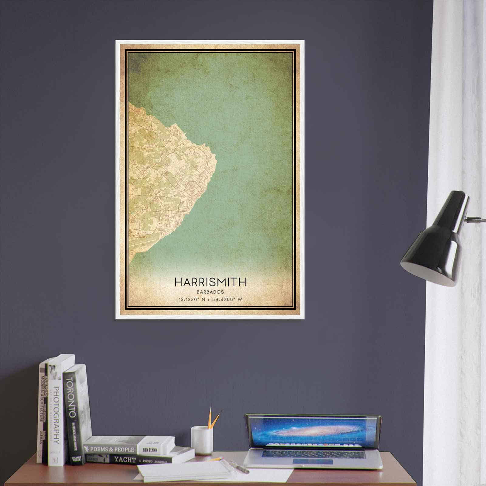 Vintage Harrismith Barbados Map Poster, Harrismith City Road Wall Art ...